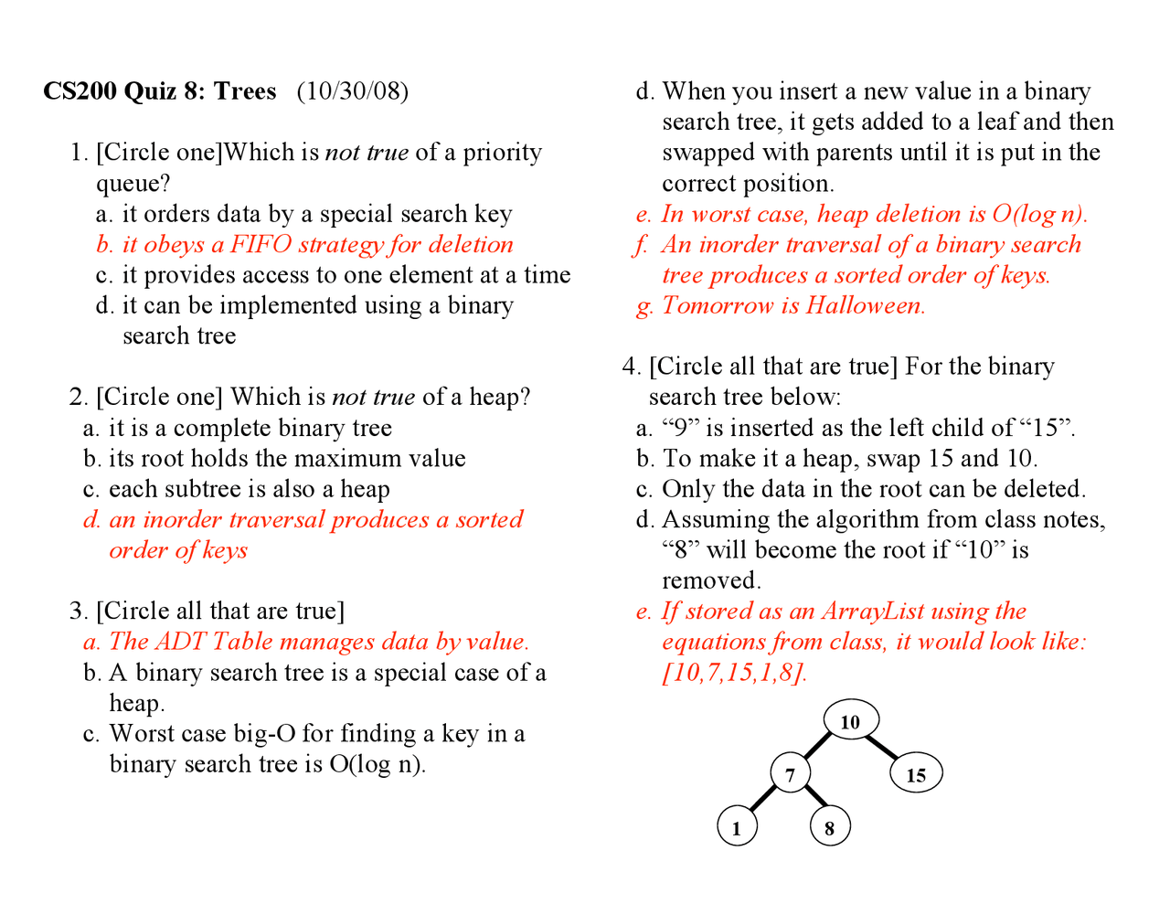 4 Questions In Algorithms And Data Structures Quiz 8 Cs 200 Docsity