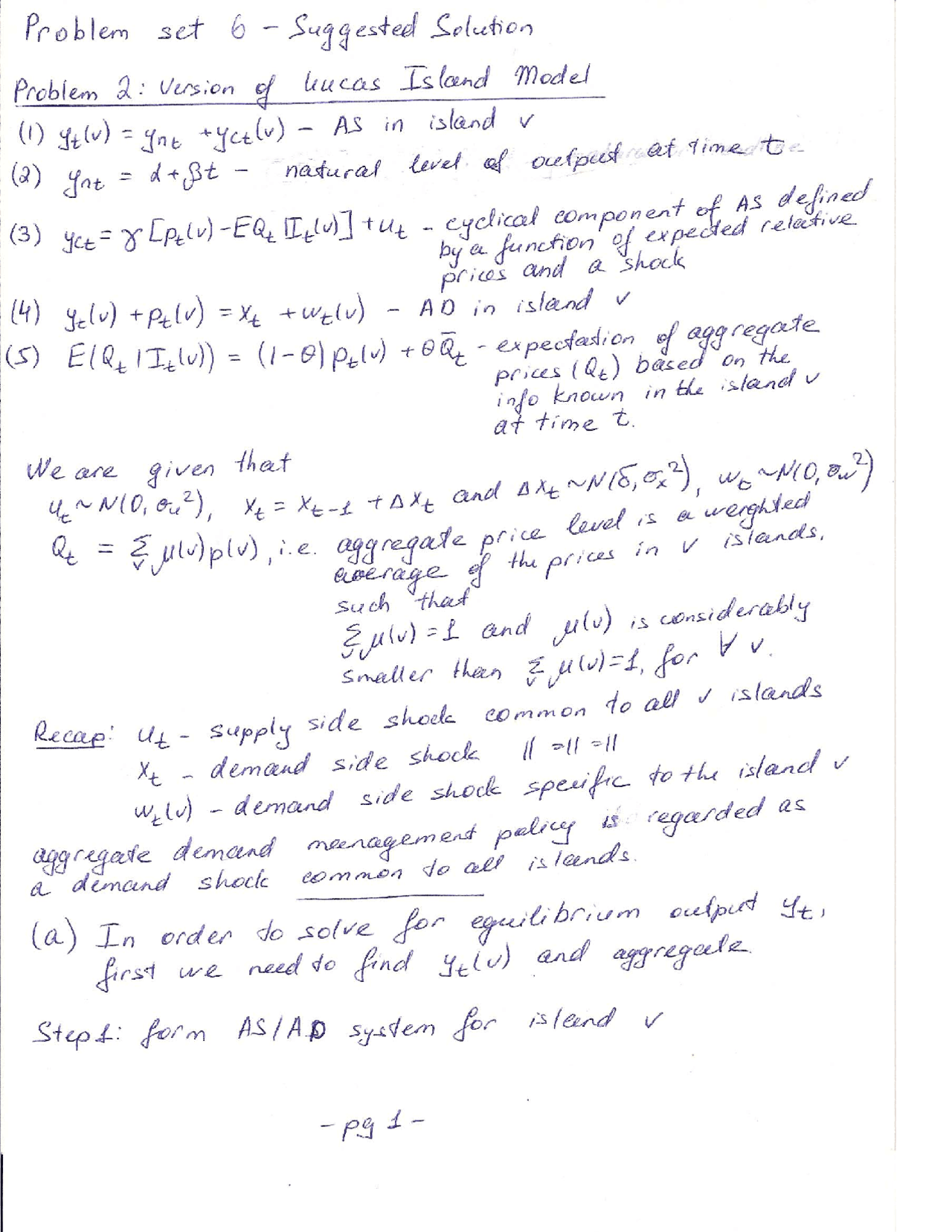 Advanced Macroeconomic Theory I Solved Assignment 6 Econ 720 Docsity