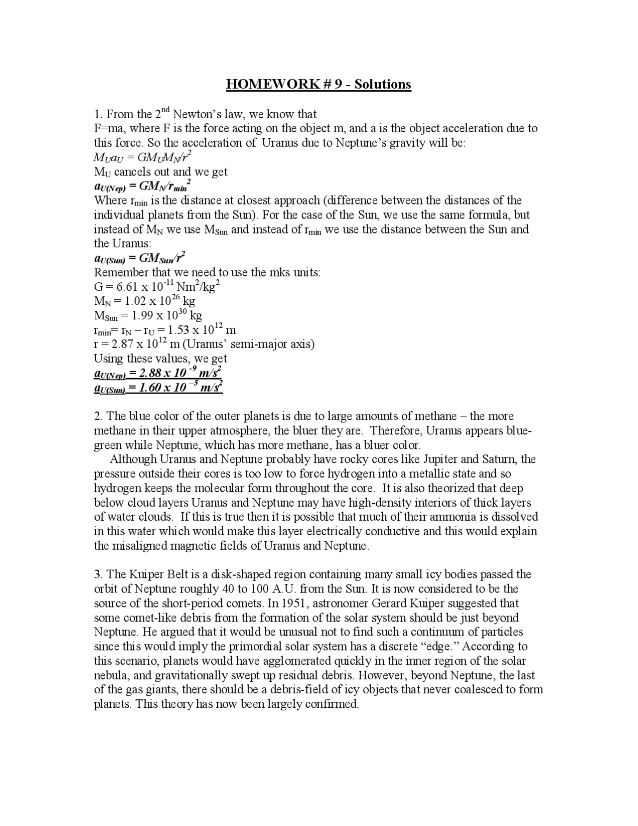 The Solar System Homework Solution Astr 121 Docsity