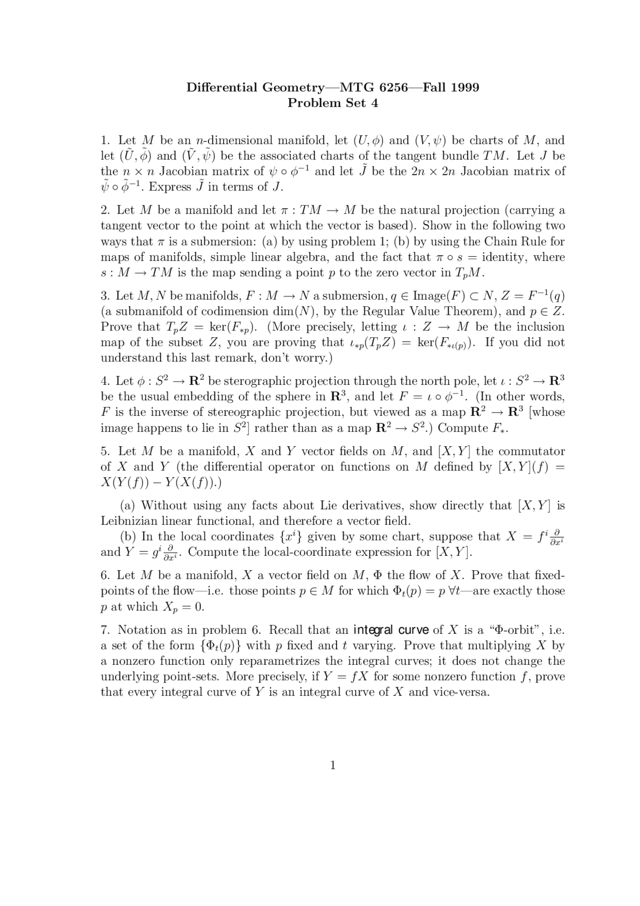 Problem Set 4 Differential Geometry I Mtg 6256 Docsity