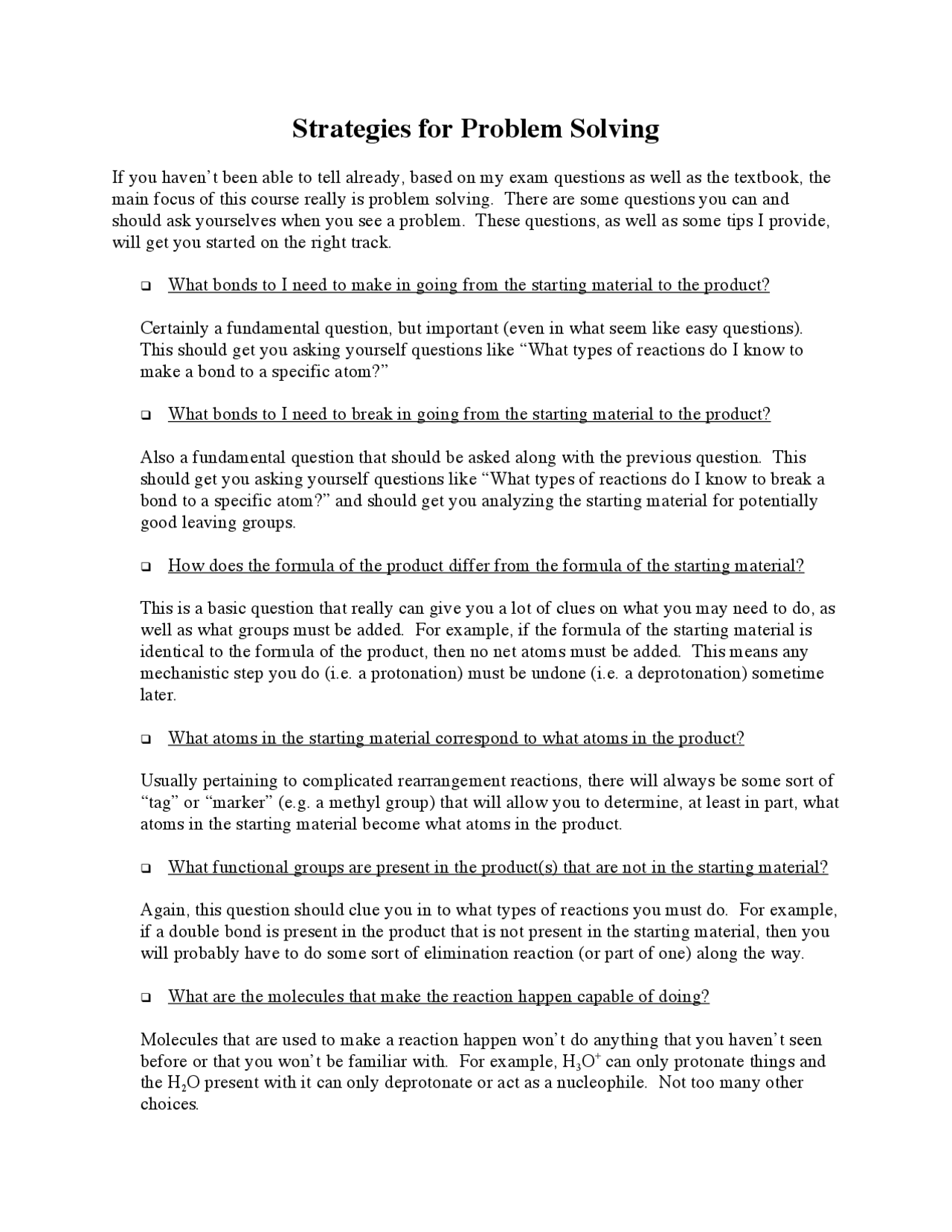 Strategies for Problem Solving - Organic Chemistry I | CHEM 231 | Study ...