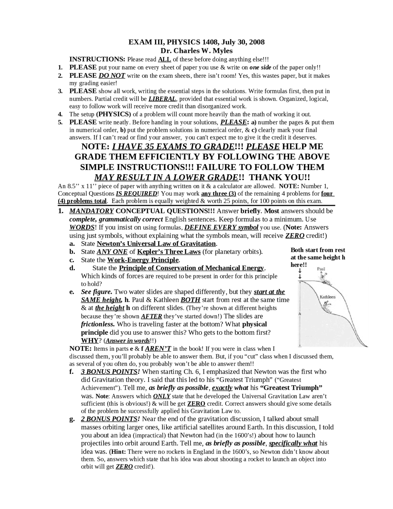 Exam 3 for Study Guide - Principles of Physics I | PHYS 1408 - Docsity