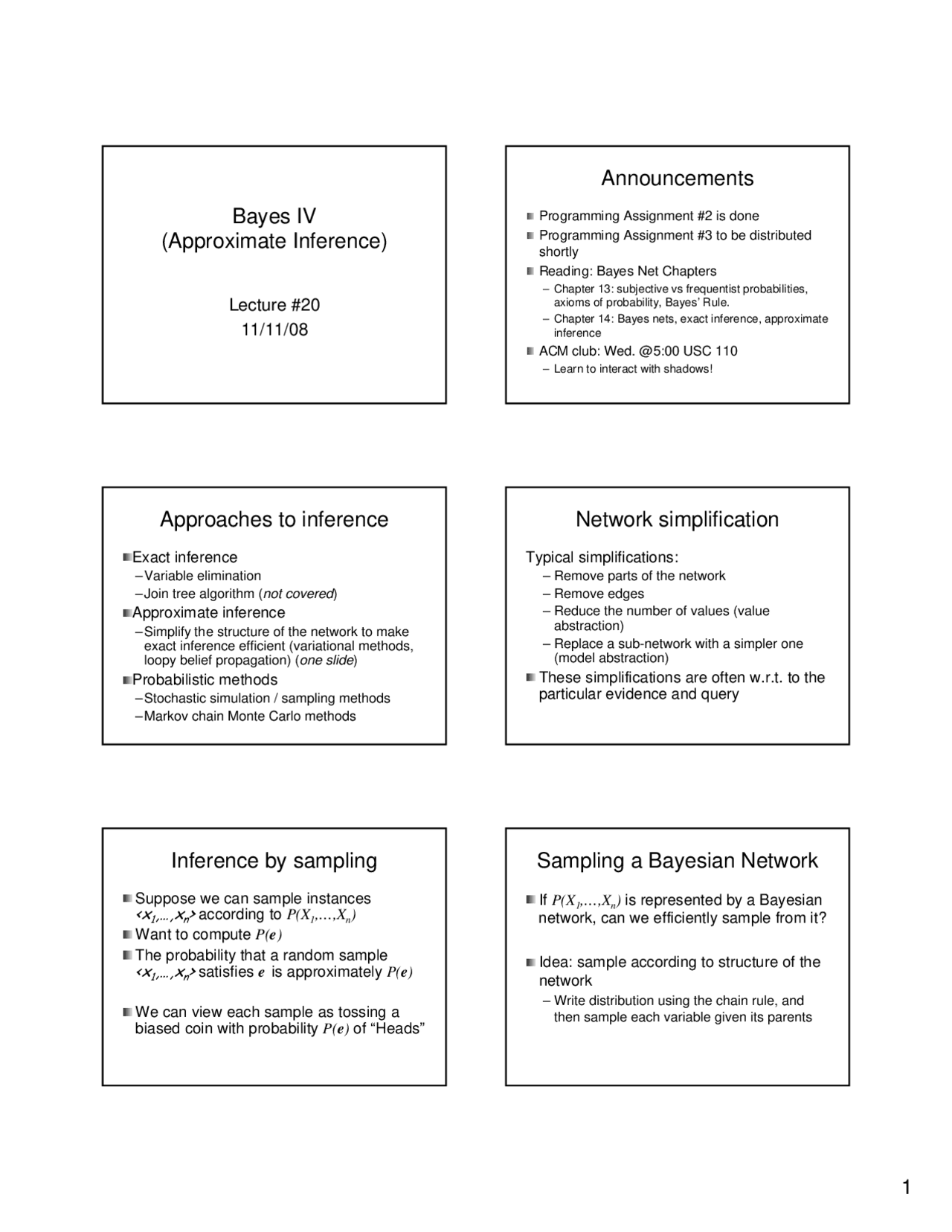 Lecture on Bayes 4 - approximate Inference - Artificial Intelligence | CS 440 - Docsity