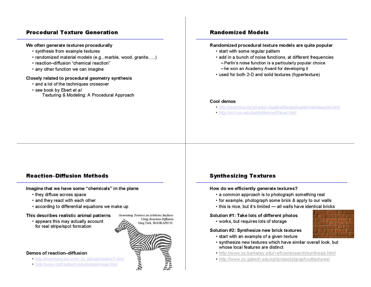 Notes on Texture Generation, Randomized Models | CS 418 - Docsity