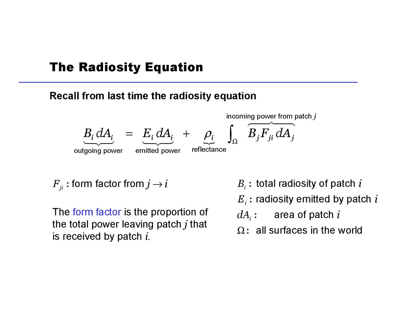 Notes On The Radiosity Equation Cs 418 Docsity