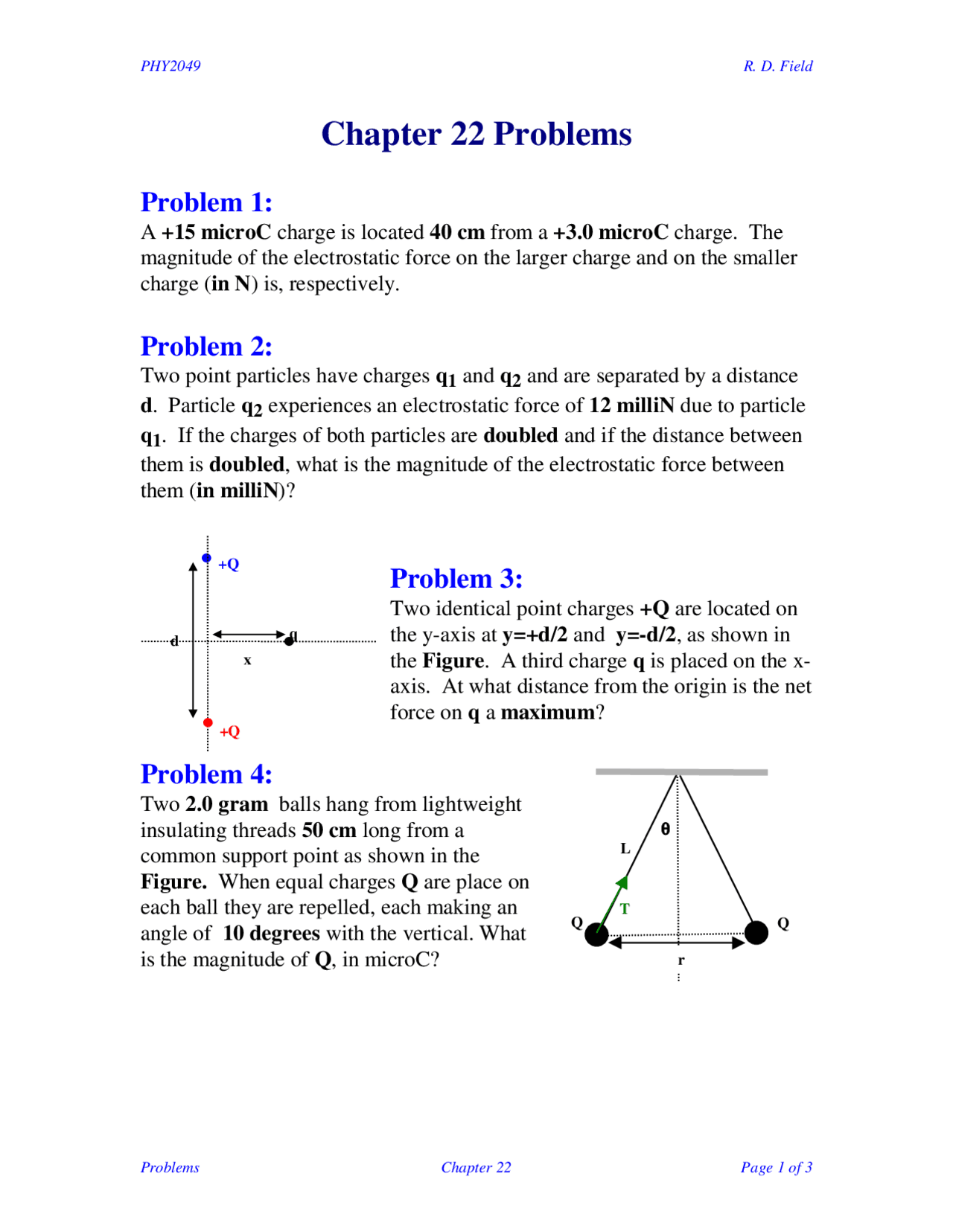 Problems On Physics With Calculus Ii Phy 2049 Docsity