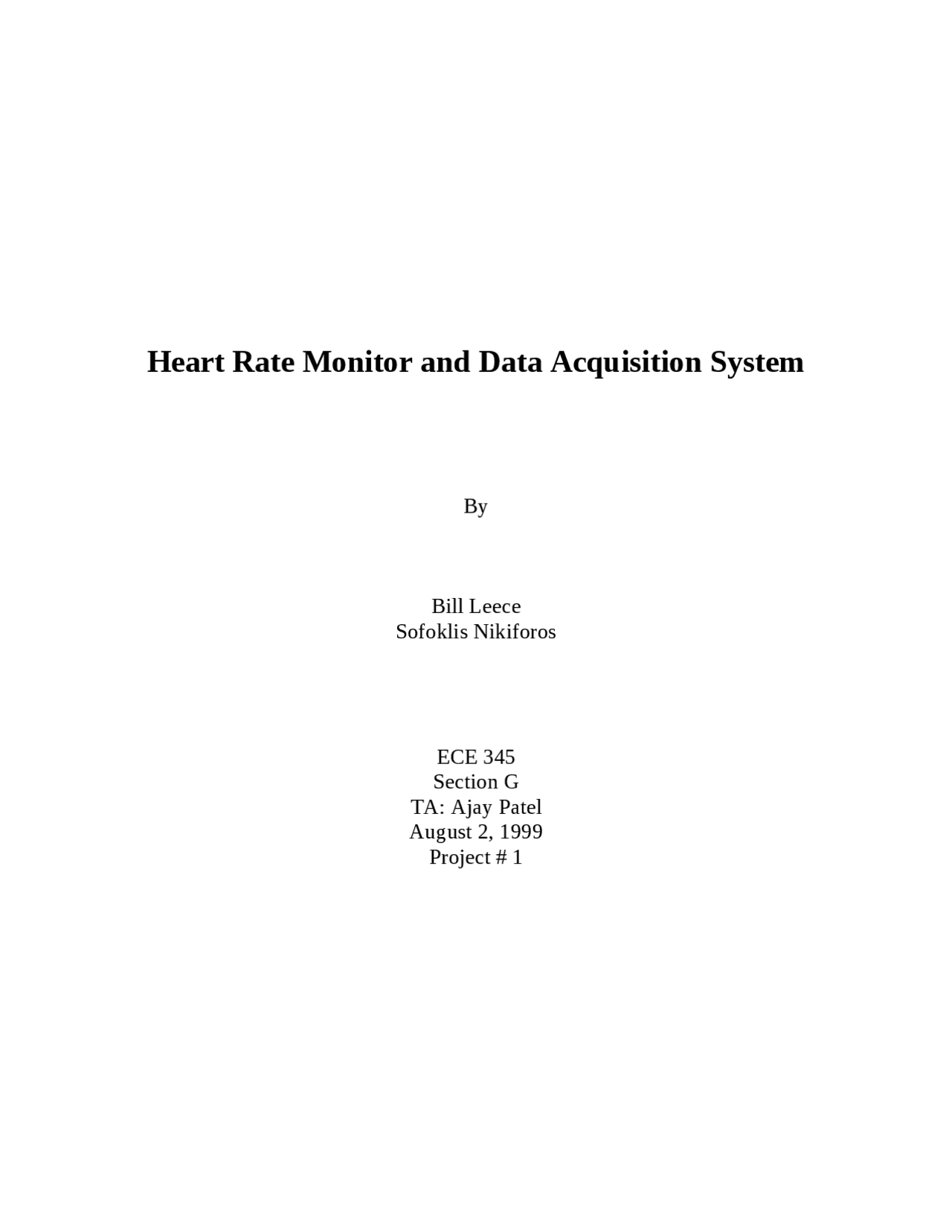 Heart Rate Monitor And Data Acquisition System Project Ece 445