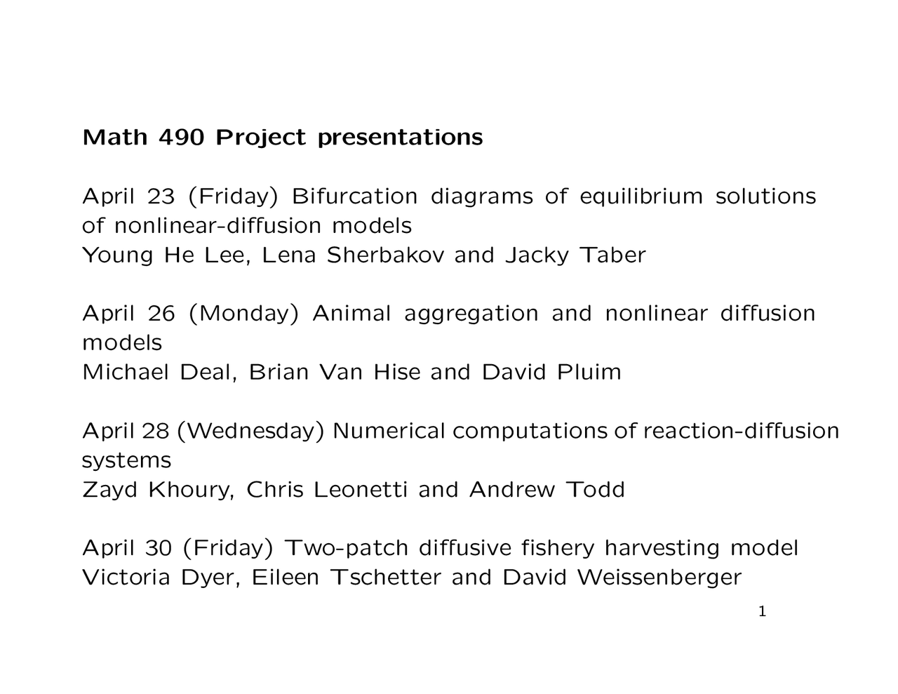 Project Presentations For Mathematics Of Machine Learning Math 490 Docsity