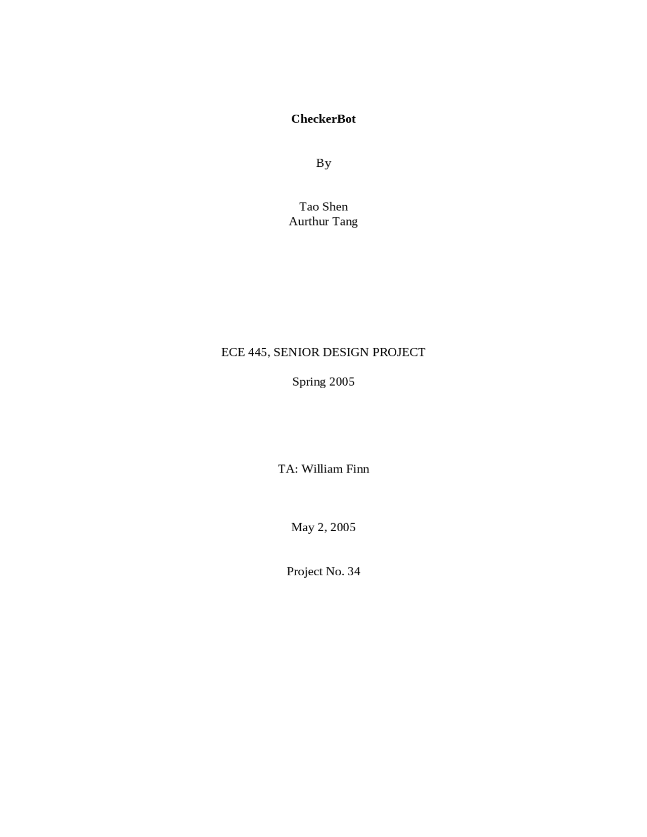 Notes On Checker Bot Senior Design Project Lab Ece 445 Docsity