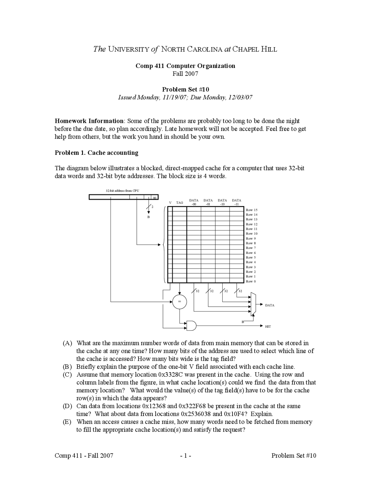 Problem Set 10 - Computer Organization - Fall 2007 | COMP 411 | Assignments Computer ...