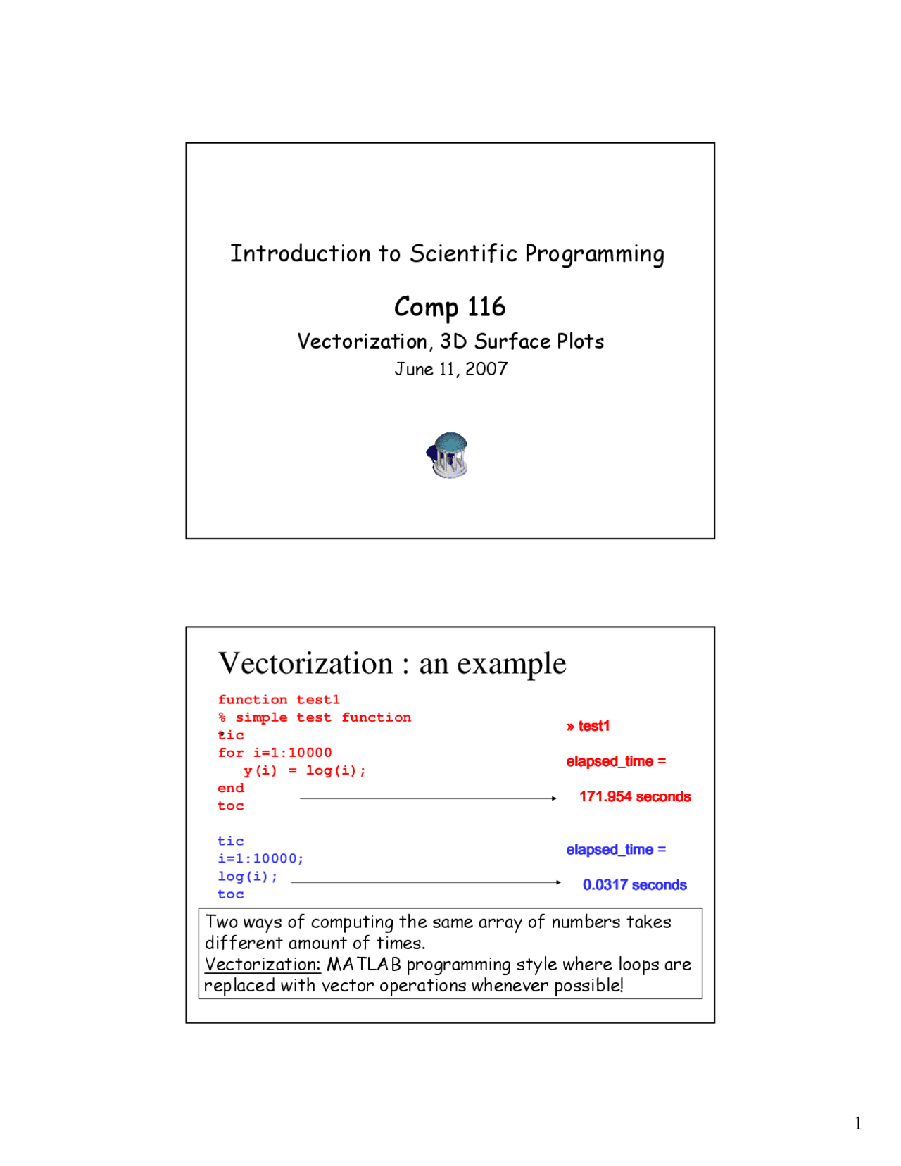 Vectorization And 3 Dimensional Plots Lecture Slides Comp 116 Docsity