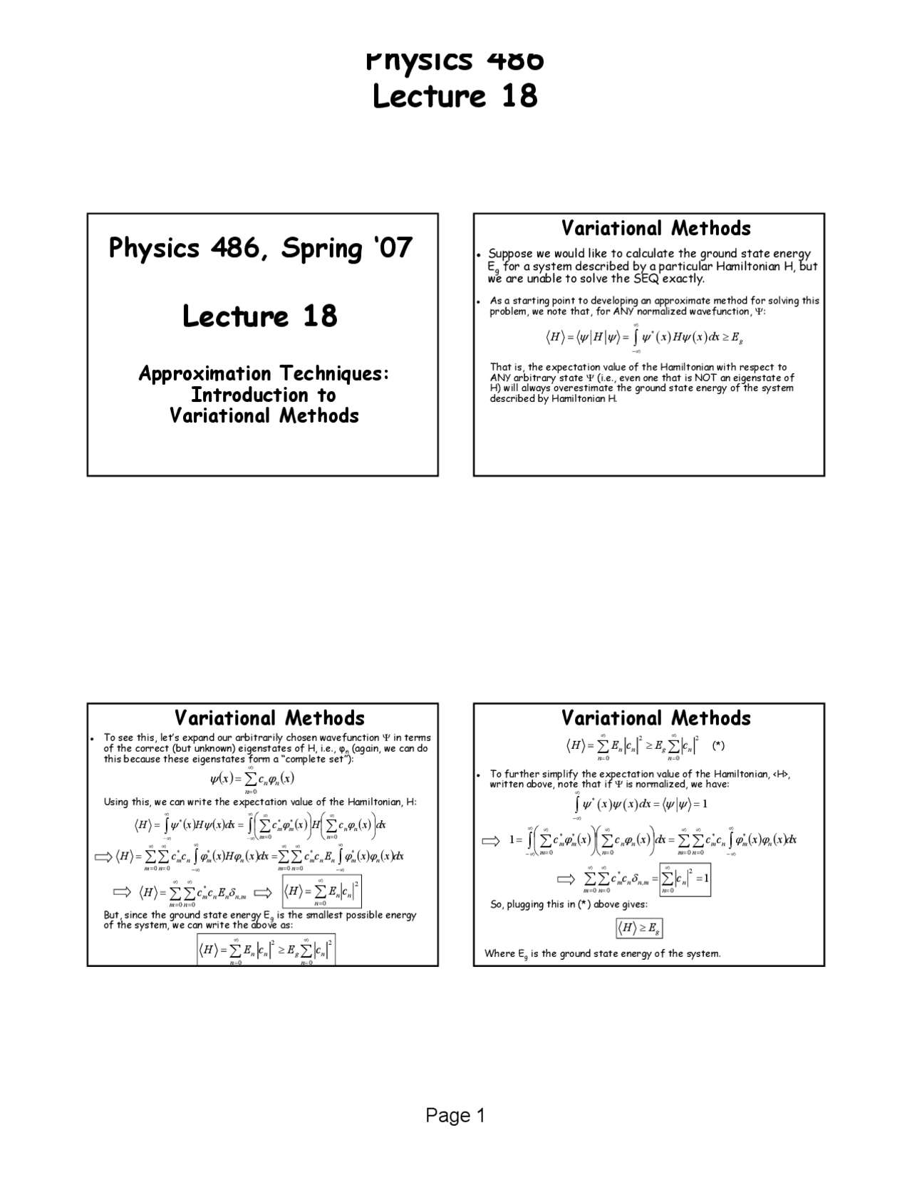Lecture Slides On Introduction To Variational Methods Quantum Physics
