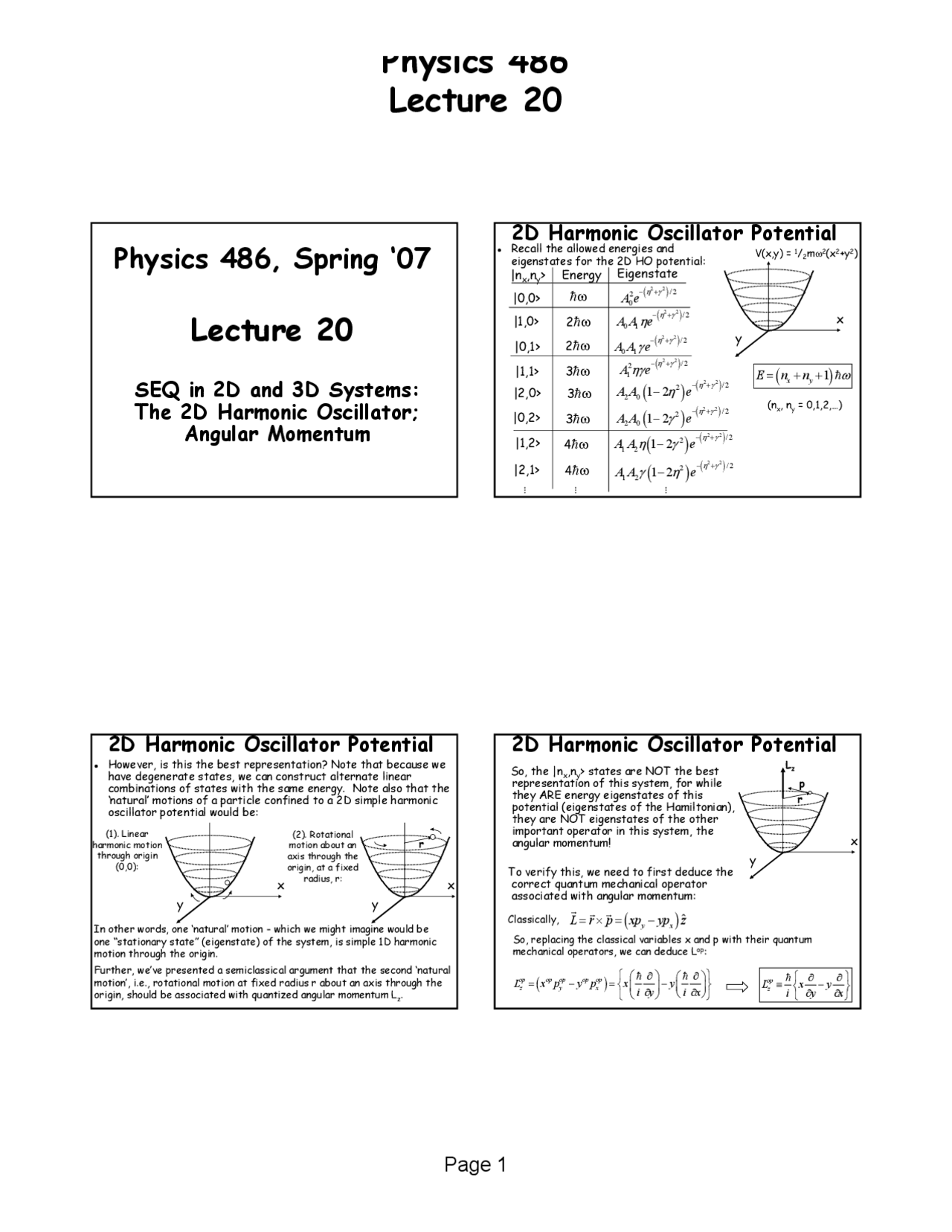 SEQ in 2D and 3D Systems: The 2D Harmonic Oscillator | Study notes ...