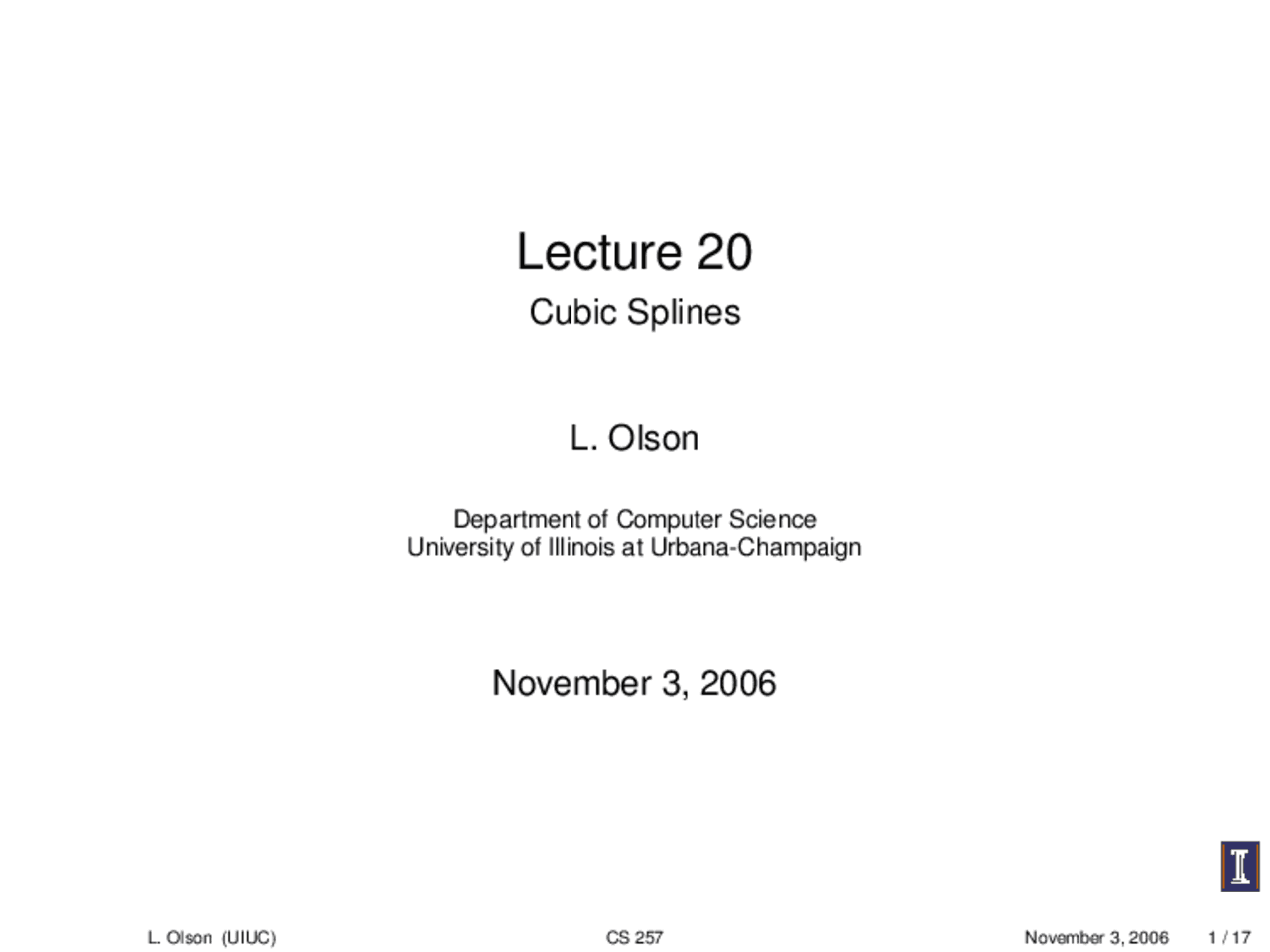 Cubic Splines - Numerical Methods - Lecture Slides | CS 257 - Docsity Cubic Splines - Numerical Methods - Lecture Slides | CS 257 - Docsity