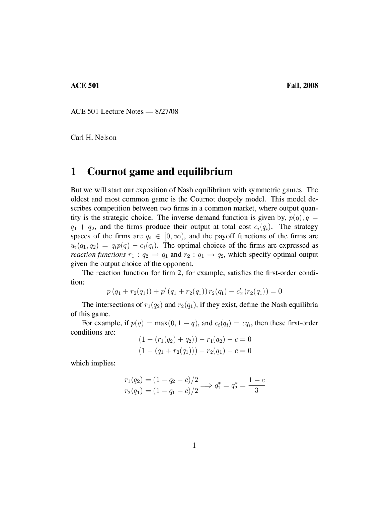 Cournot Game and Equilibrium, Mixed Strategy - Theory and Application ...
