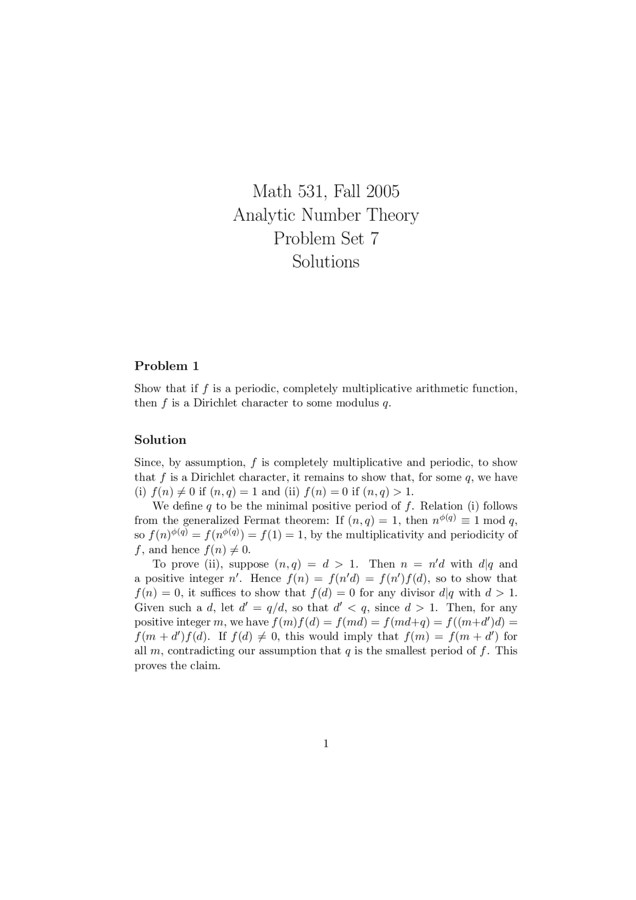 5 Solved Problems On Analytical Theory Of Numbers I Assignment 7