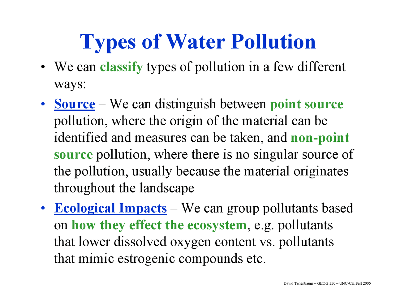 Types of Water Pollution - Geography of Environmental Systems - Notes ...