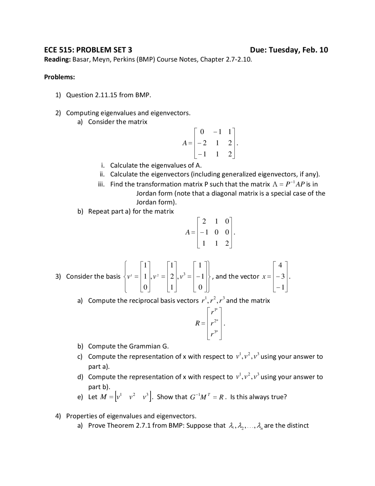 Problem Set 3 Control System Theory And Design Ece 515 Docsity