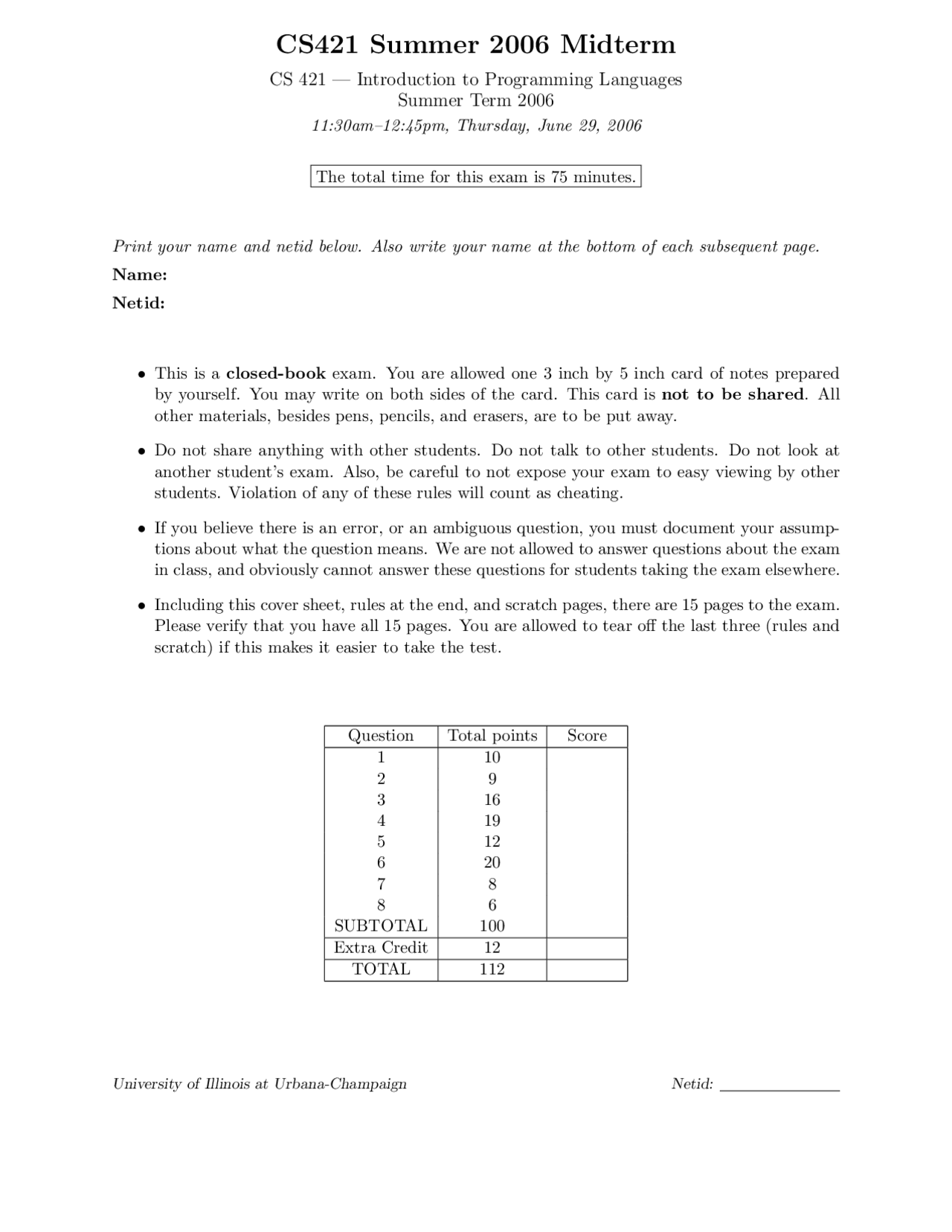 Practice Midterm Exam Programming Languages And Compilers Cs 421 Docsity