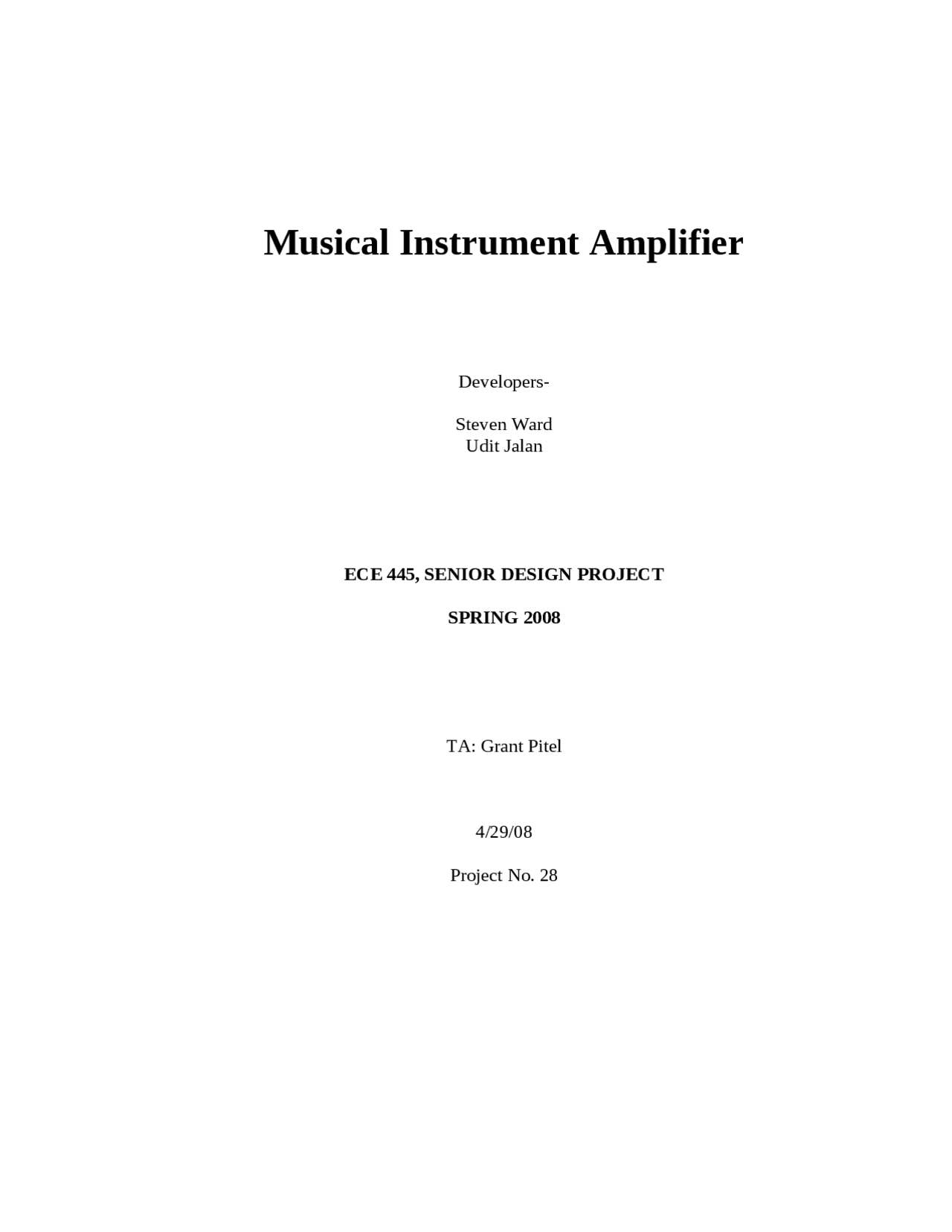 Musical Instrument Amplifier - Senior Design Project Lab | ECE 445 - Docsity