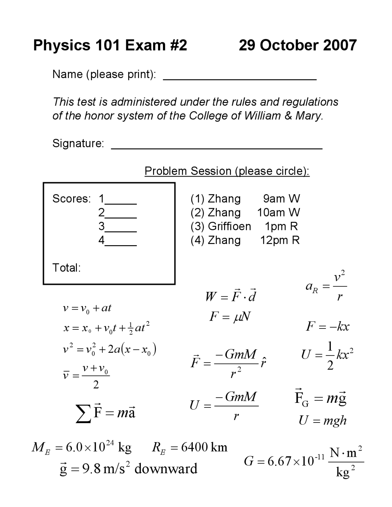 4 Questions On Basic Physics Exam 2 Phys 101 Docsity