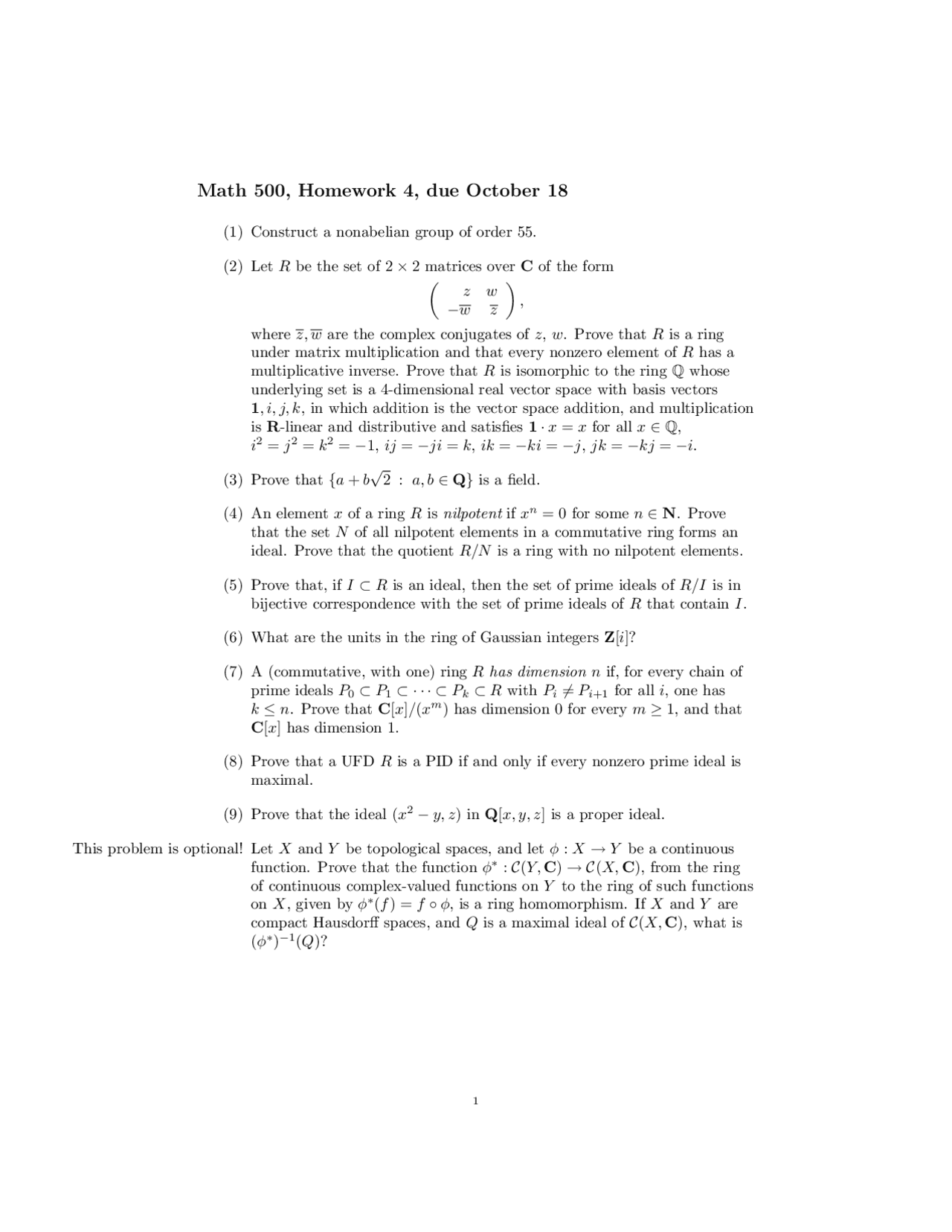 Homework 4 With Questions Abstract Algebra I Math 500 Docsity