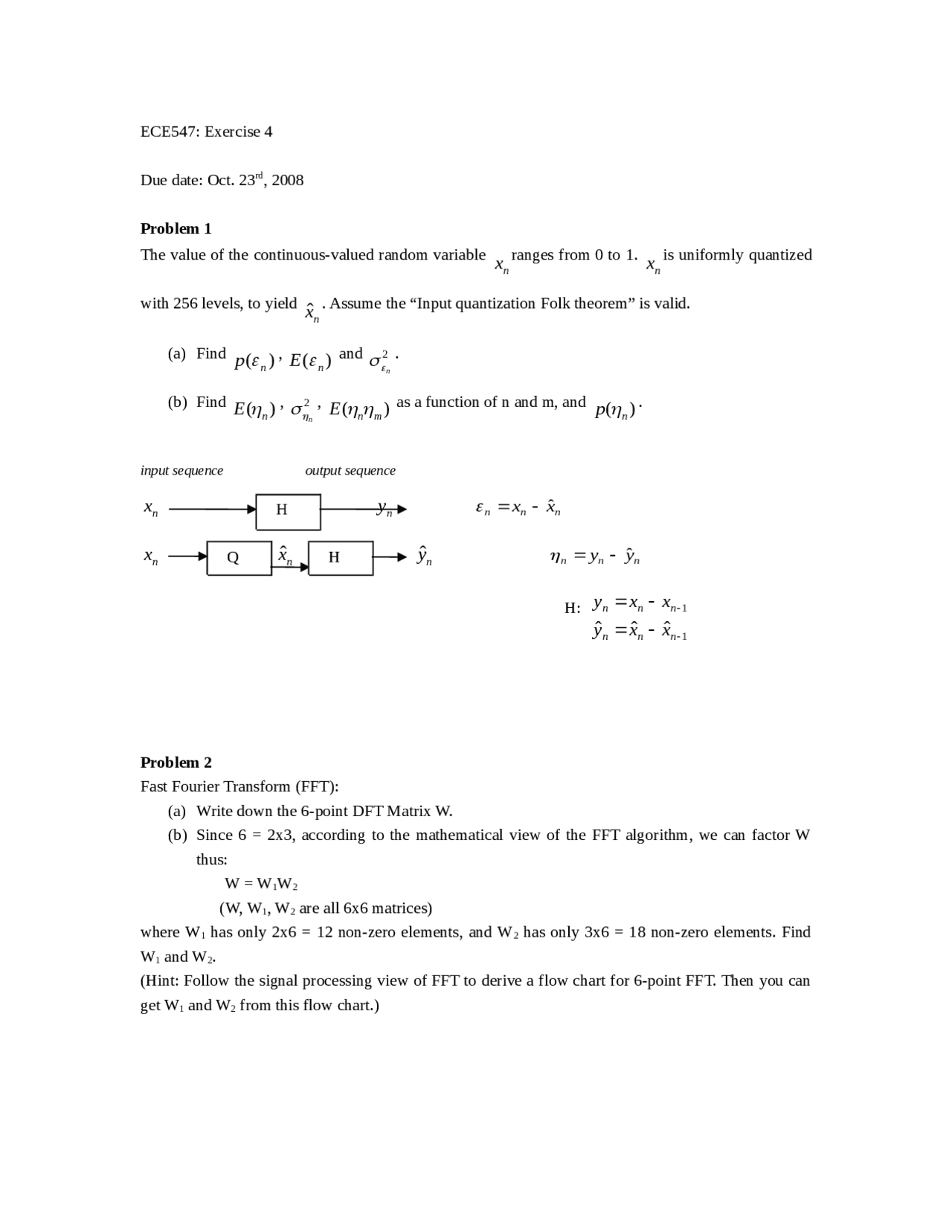 Fast Fourier Transform Topics In Image Processing Problems Ece 547 Docsity