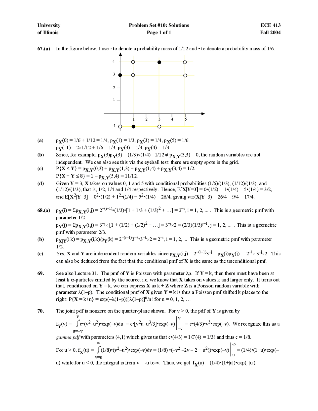 Problem Set 10 Solutions - Probability with Engineering Application | ECE 313 | Assignments ...