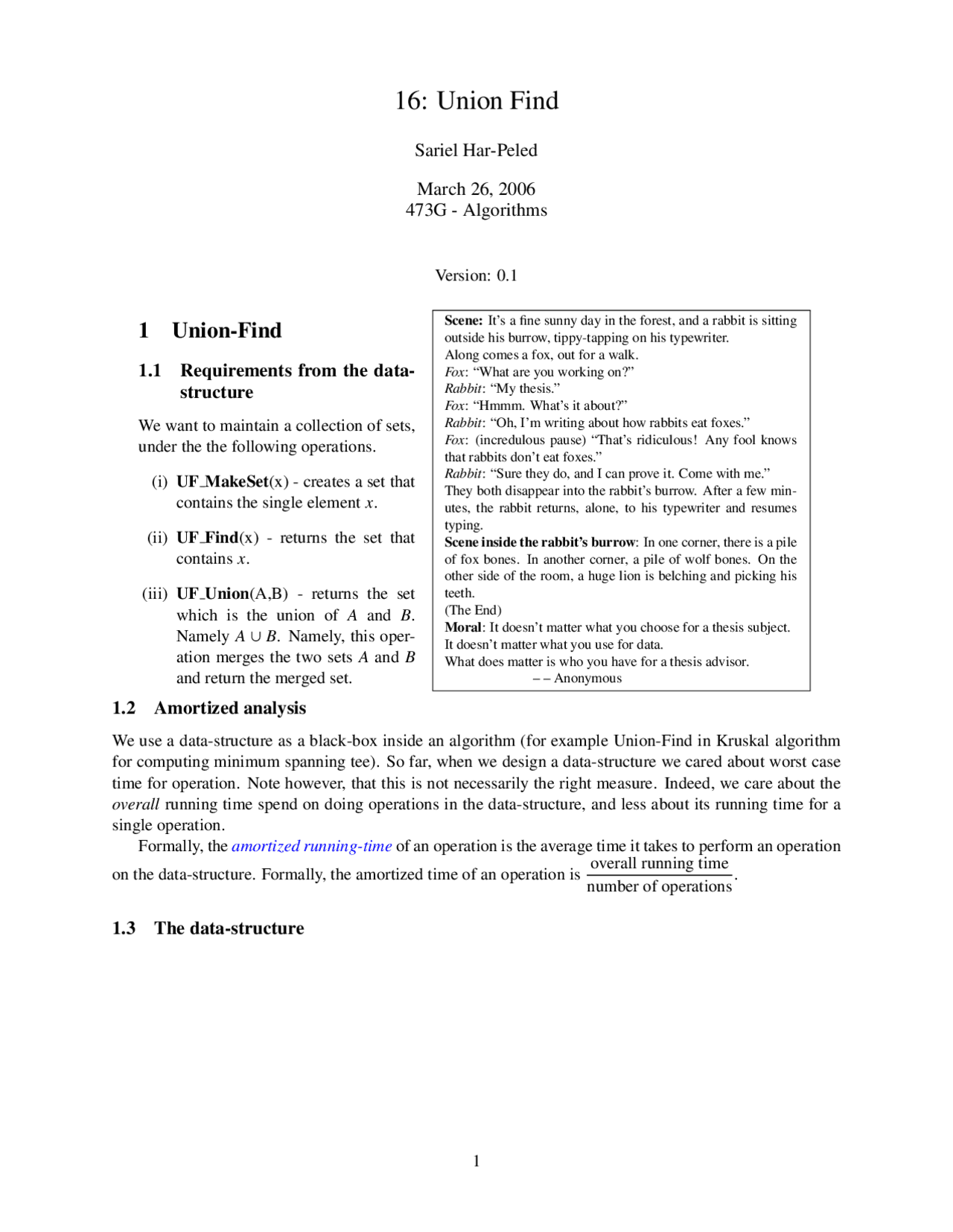 Union Find - Fundamental Algorithms - Notes | CS 473 - Docsity