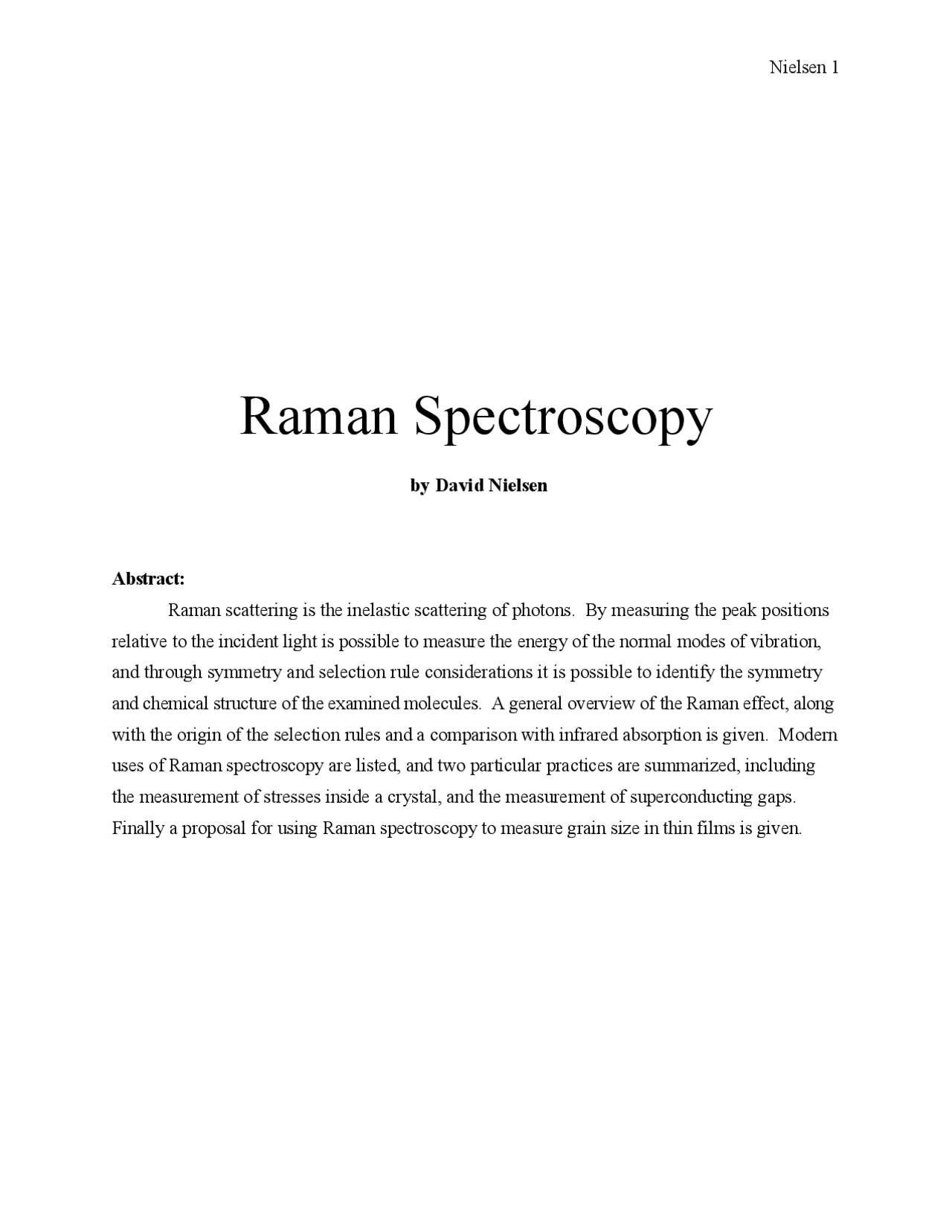 Lecture Notes on Raman Spectroscopy | PHYS 598 - Docsity