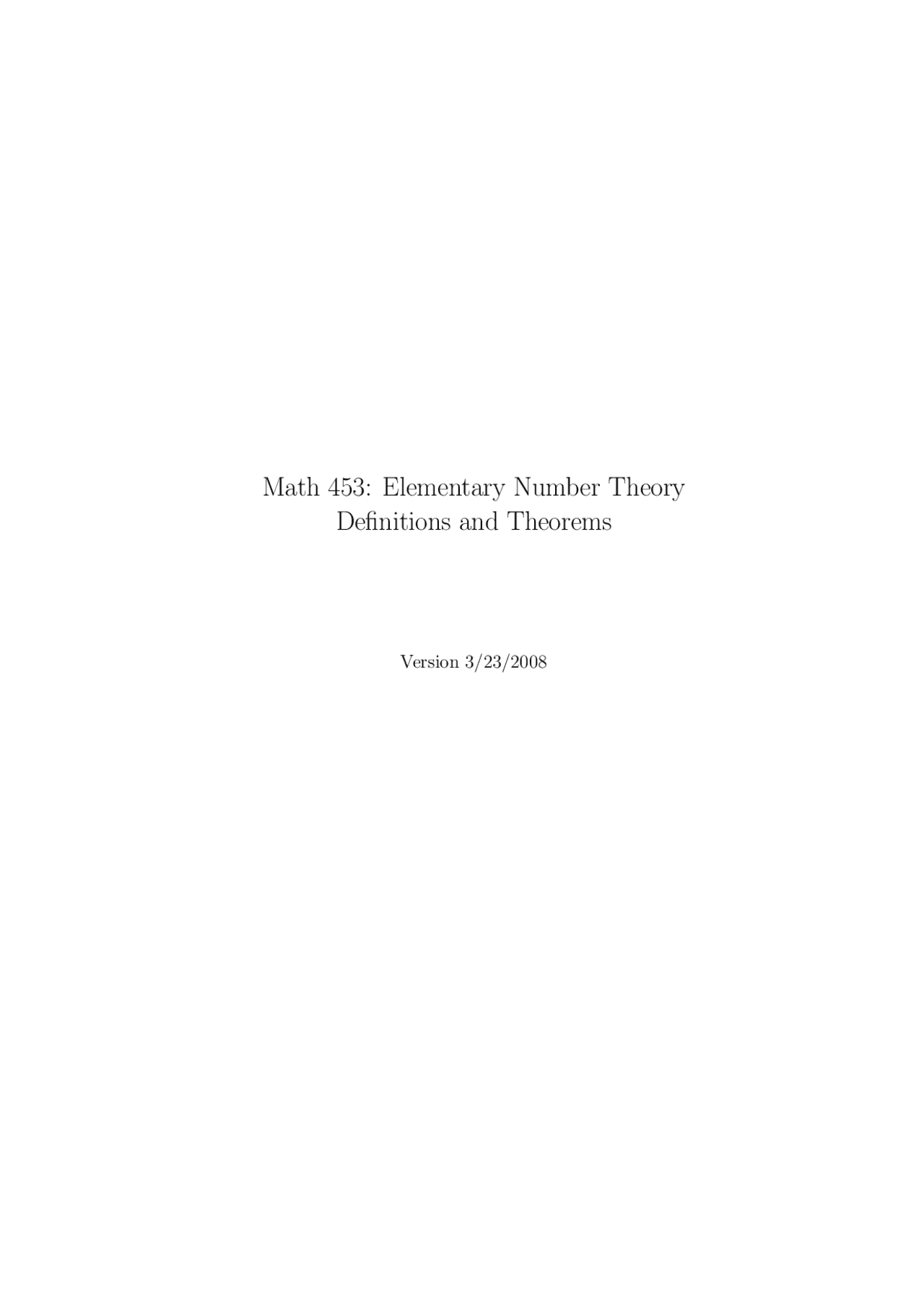 Arithmetic Functions Lecture Notes Math 453 Docsity