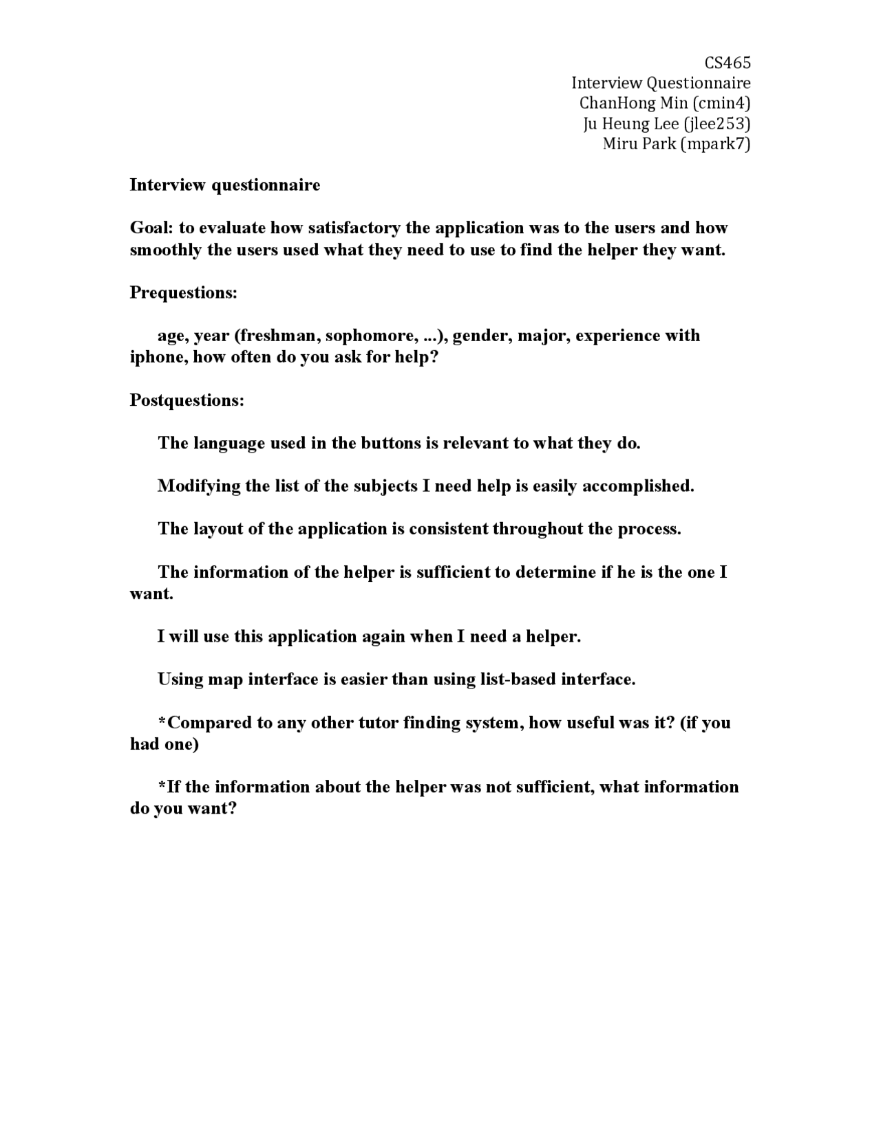 Notes On Interview Questionnaire User Interface Design Cs 465 Docsity