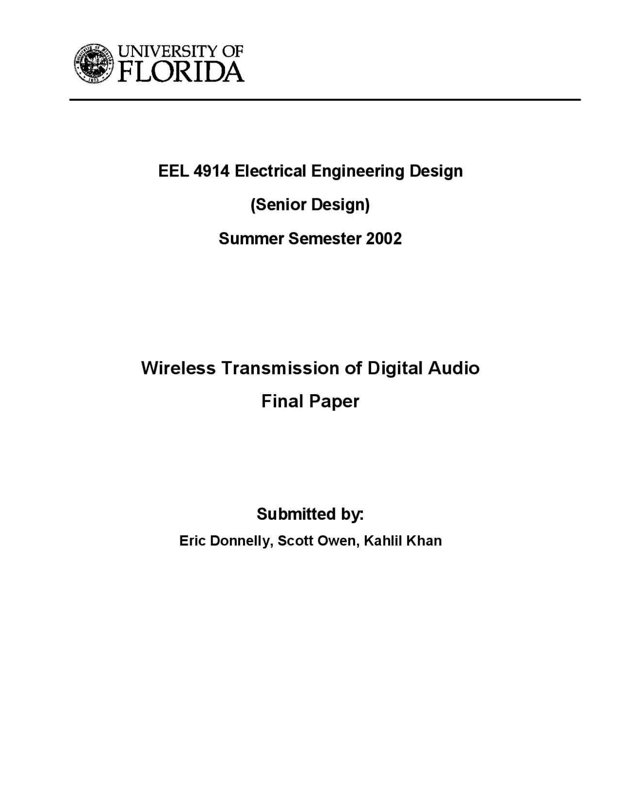 Final Report Wireless Transmission Of Digital Audio Eel 4914 Docsity
