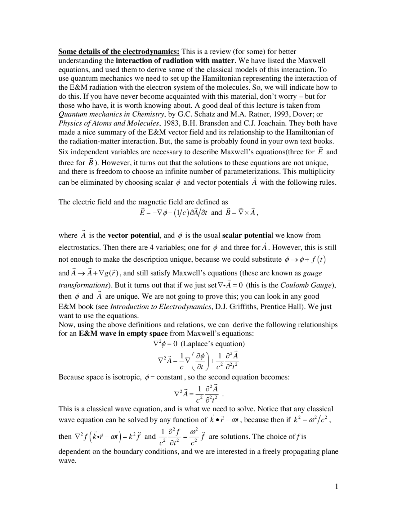 An Introduction To The Electrodynamics Review Sheet Phys 598 Docsity