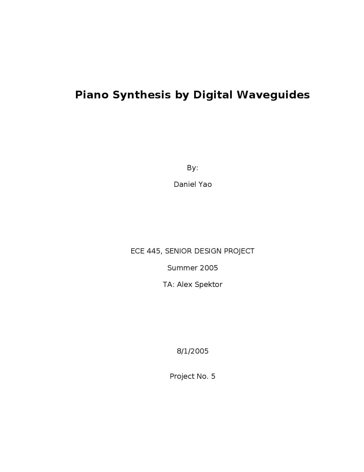 Piano Synthesis By Digital Waveguides Project Ece 445 Docsity