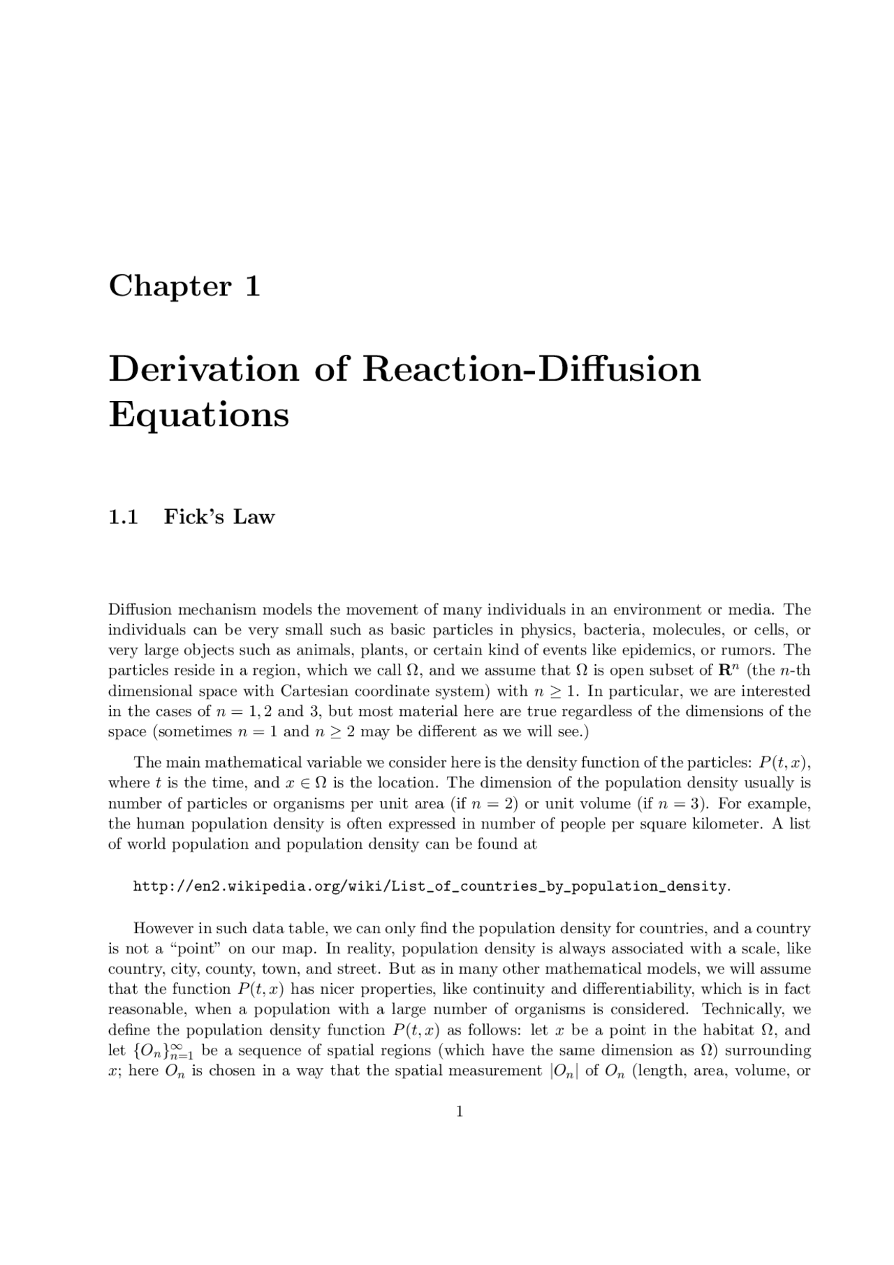 Derivation Of Reaction Diffusion Equations Lecture Notes Math 490