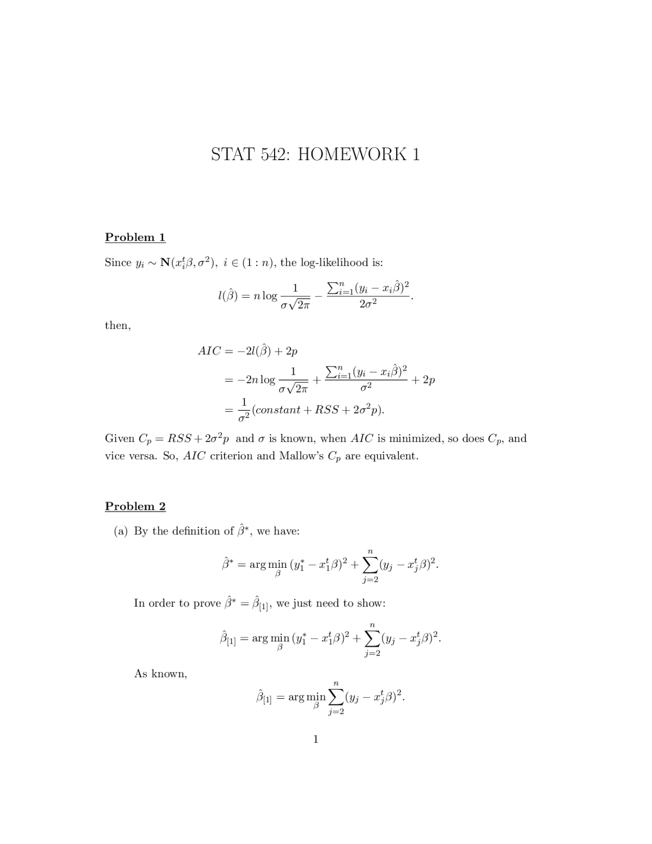 Statistical Learning Assignment 1 Stat 542 Docsity