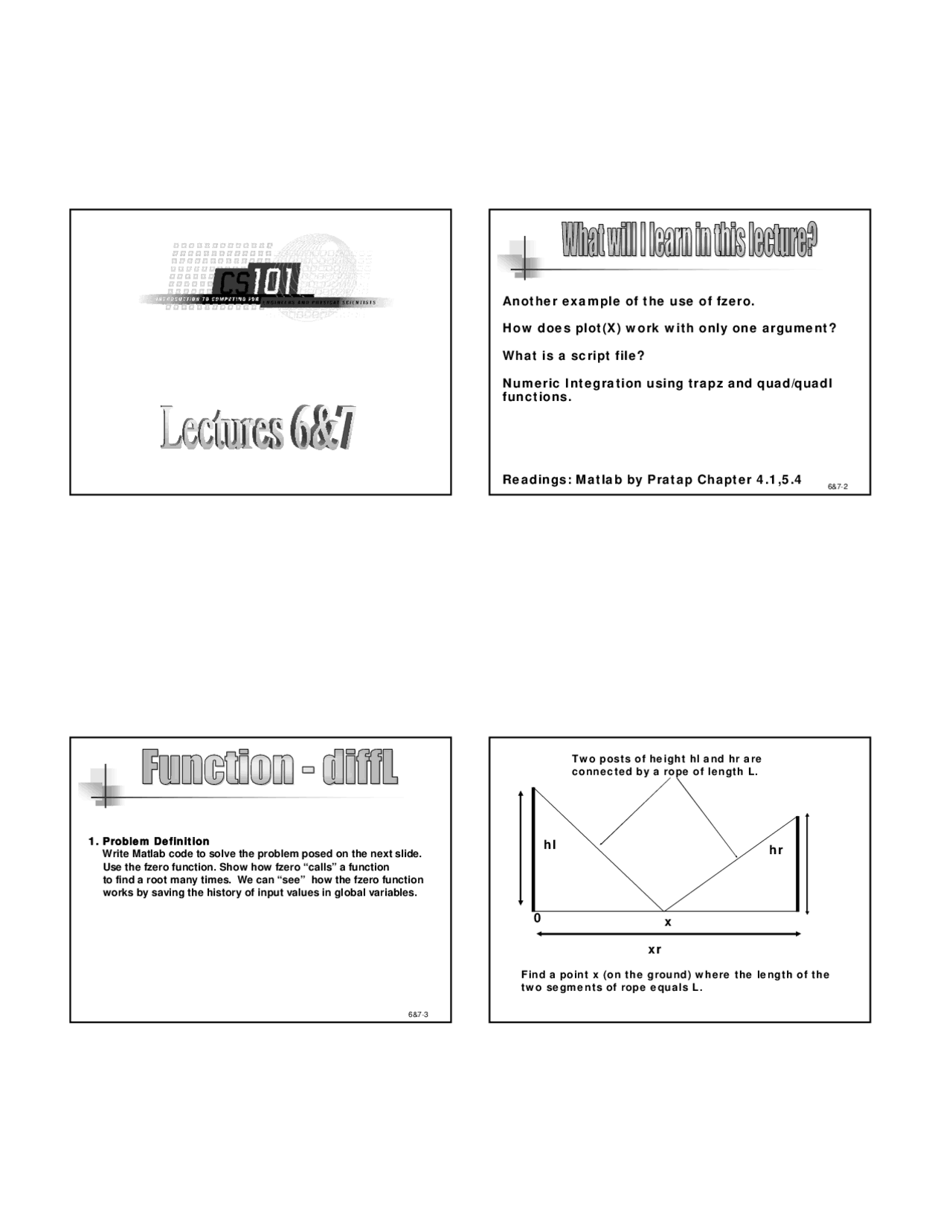Matlab Functions Diffl Fzero Roots Fplot Quadl Trapz Logical Cs 101 Docsity