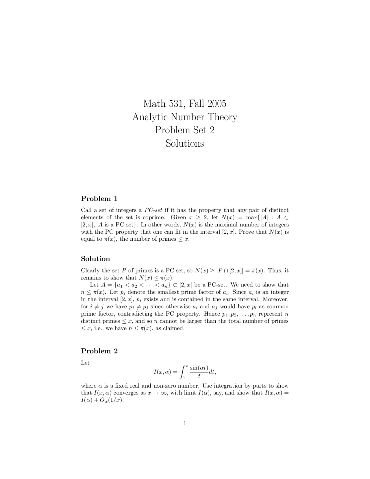 Solution Of Problem Set 2 Analytical Theory Of Numbers I Math 531