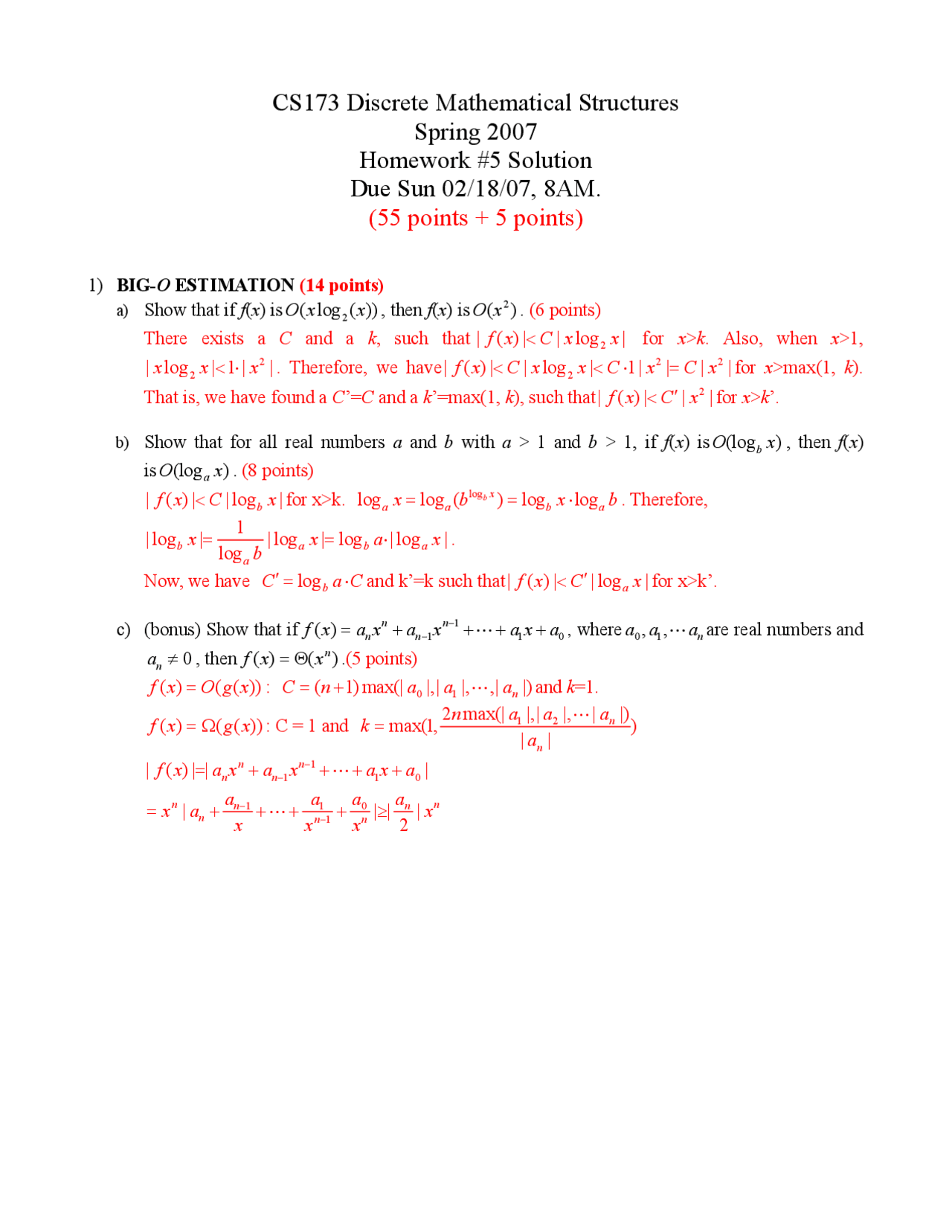 Homework 5 Solutions Discrete Mathematical Structures Cs 173 Docsity