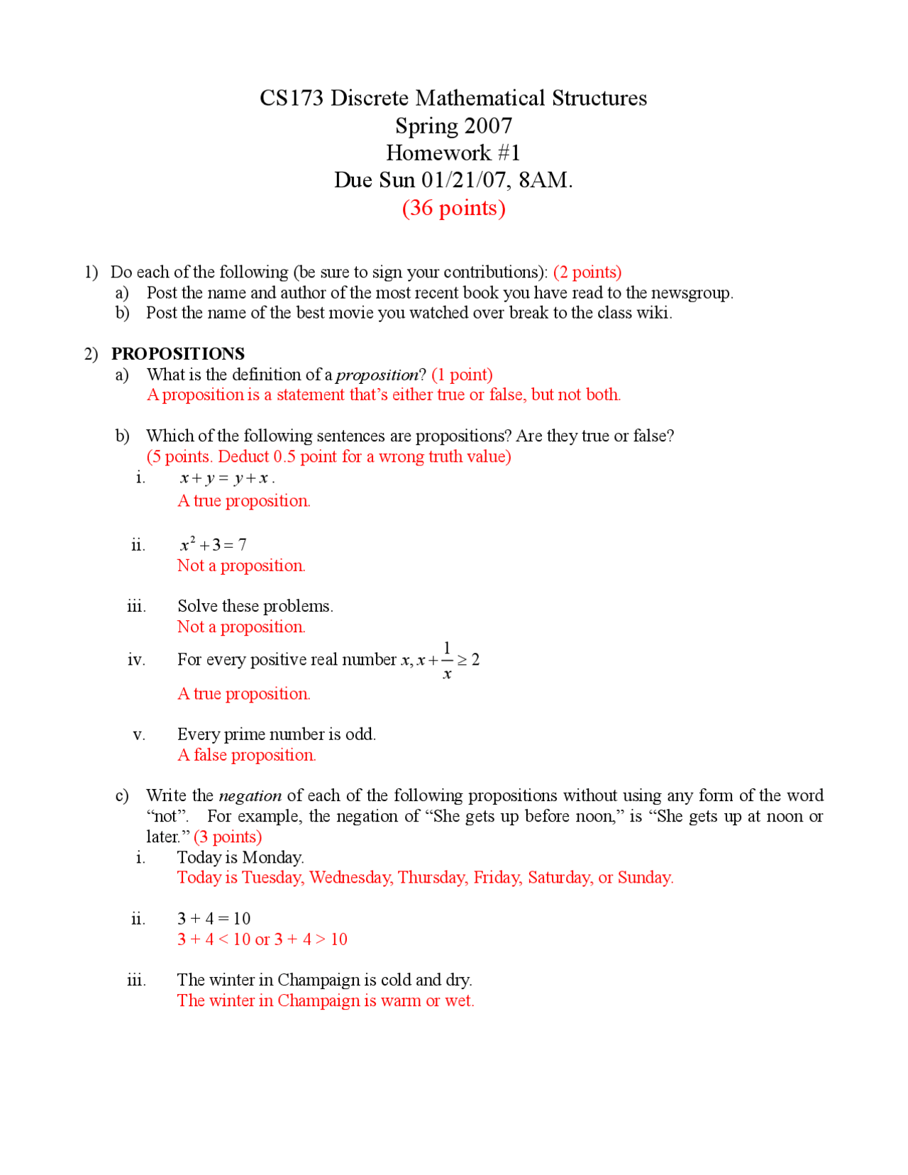 Homework 1 Practice Problems On Discrete Mathematical Structures Cs 173 Docsity