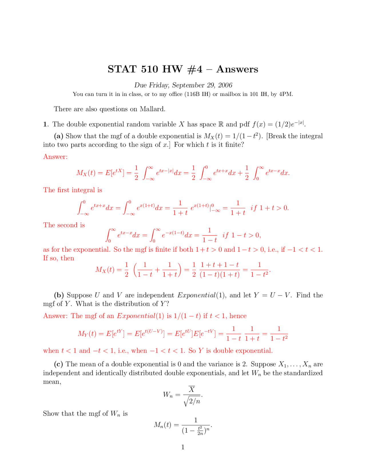 3 Questions With Answers On Mathematical Statistics I Homework 4