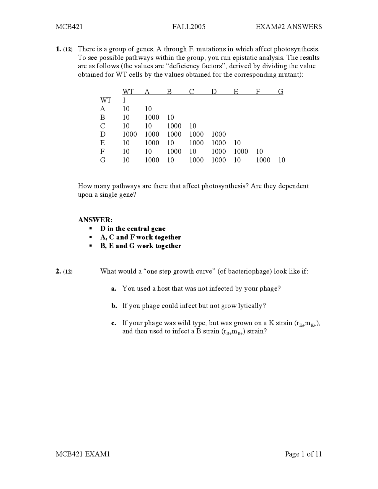 Past Exam 2 On Microbial Genetics With Answers Mcb 421 Docsity