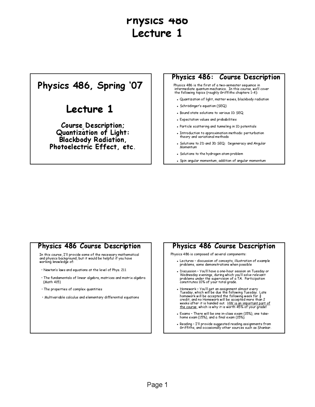 Quantization Of Light Blackbody Radiation Lecture Slides Phys 486