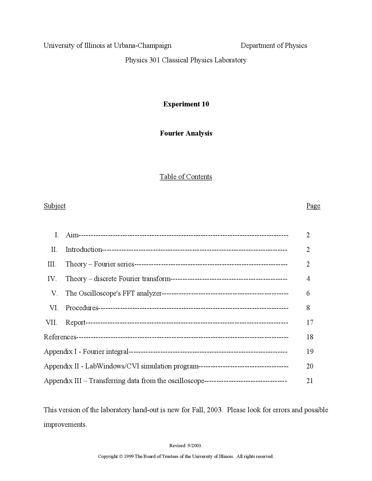 Fourier Analysis - Experiment #10 - Classical Physics Lab | PHYS 401 ...
