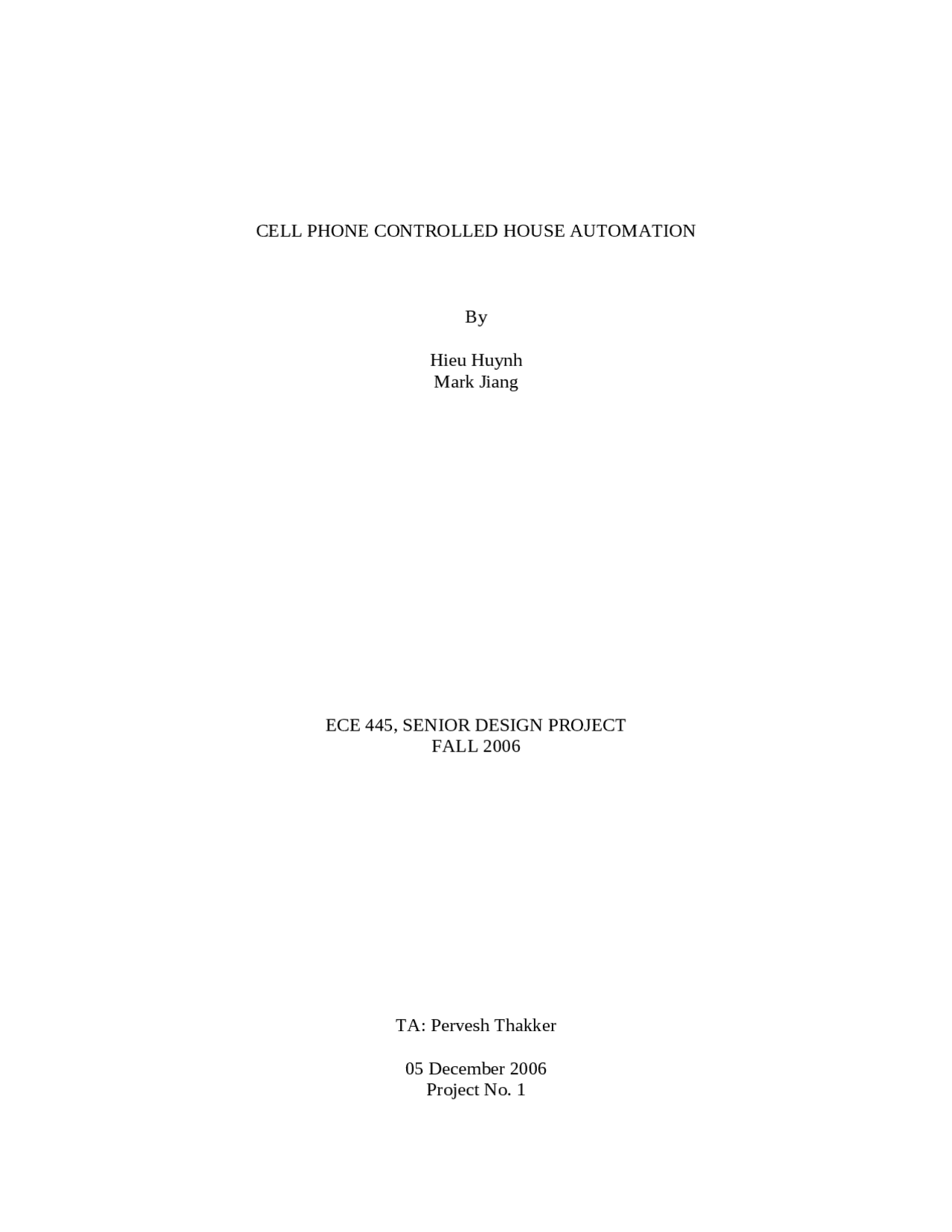 Cell Phone Controlled House Automation - Senior Design Project Lab | ECE 445 - Docsity