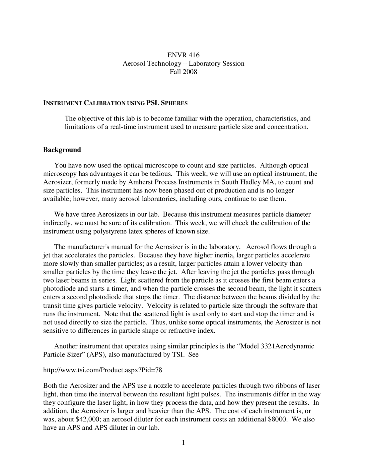 Instrument Calibration Using PSL Spheres | ENVR 416 - Docsity