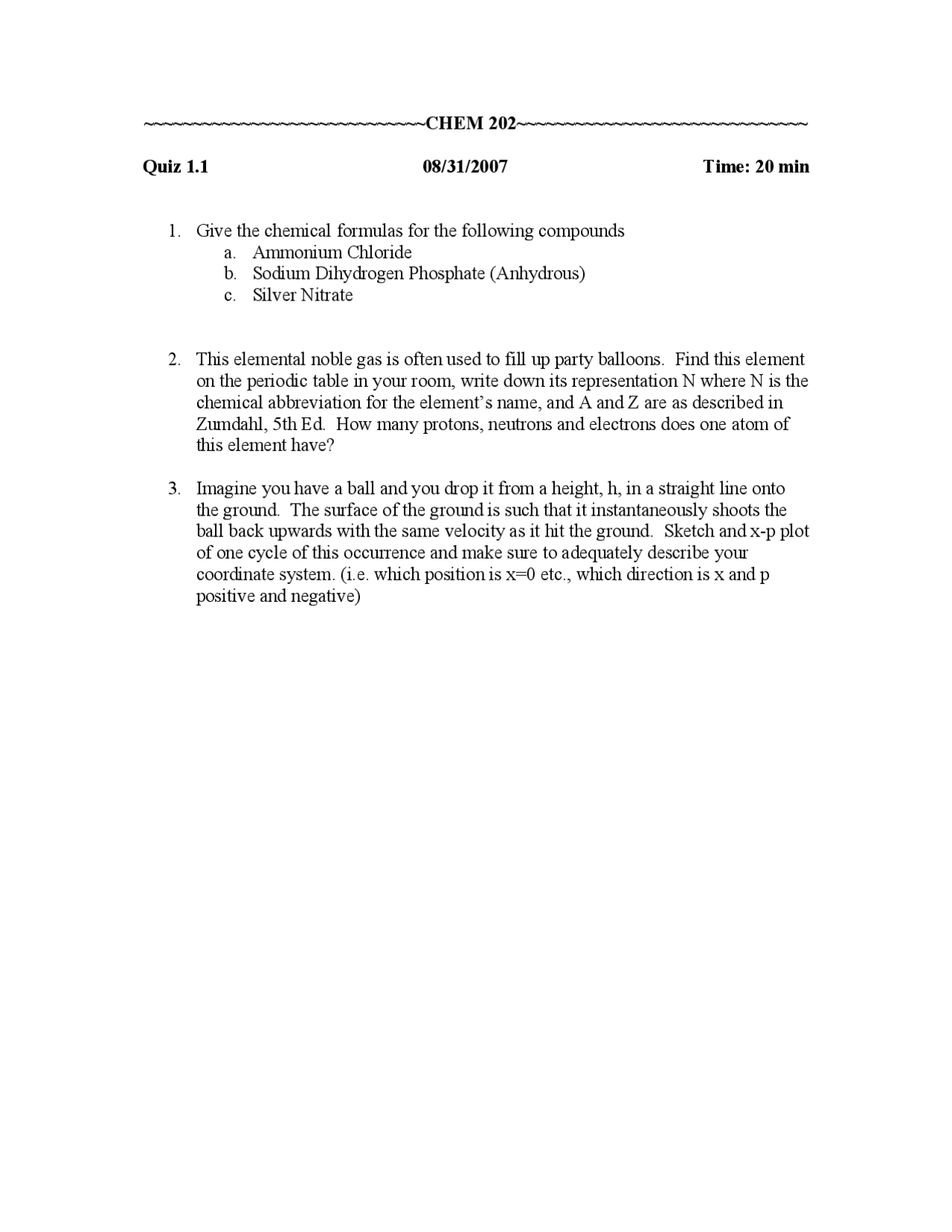 9 Questions In Quizzes On Accelerated Chemistry I Chem 202 Docsity