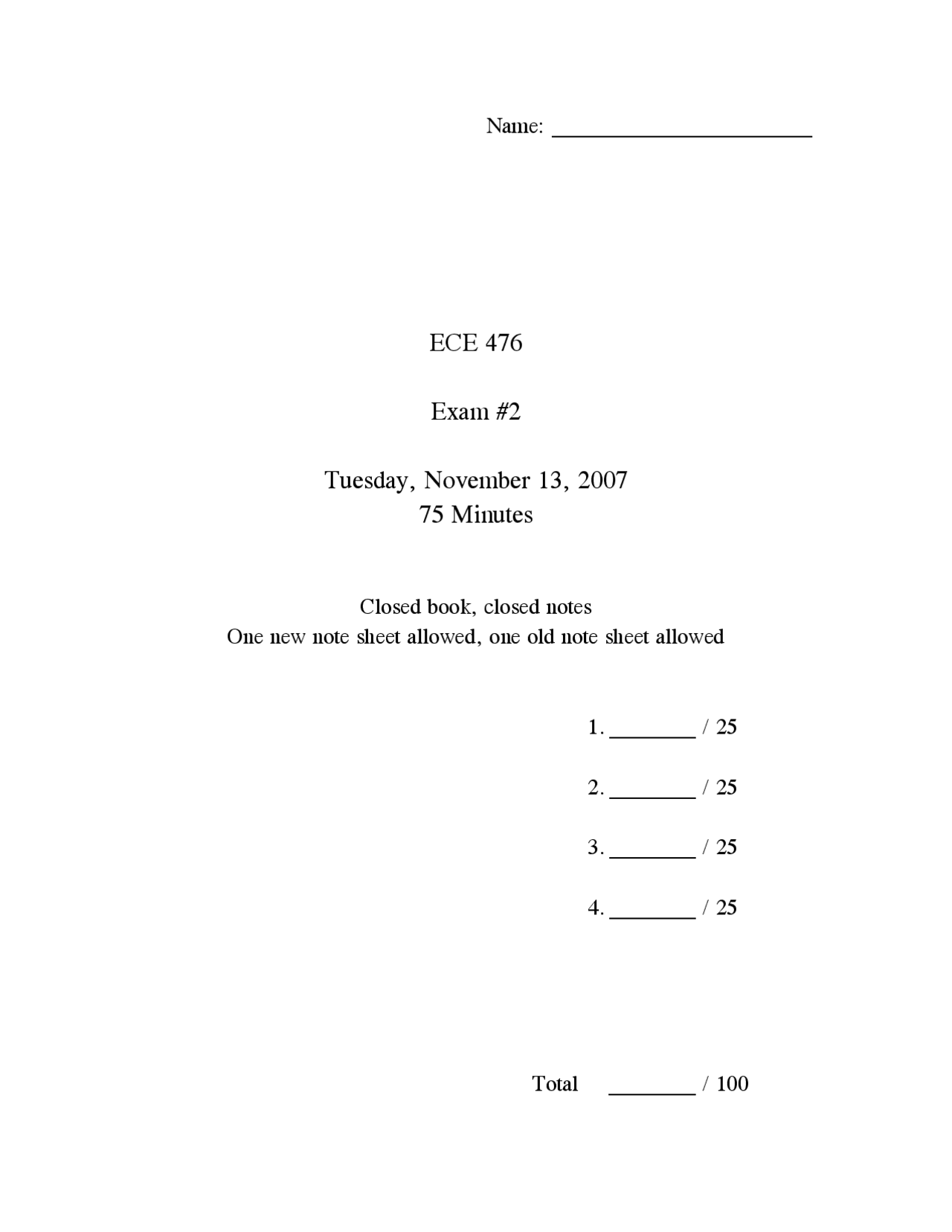 Exam 2 Power System Analysis Ece 476 Docsity