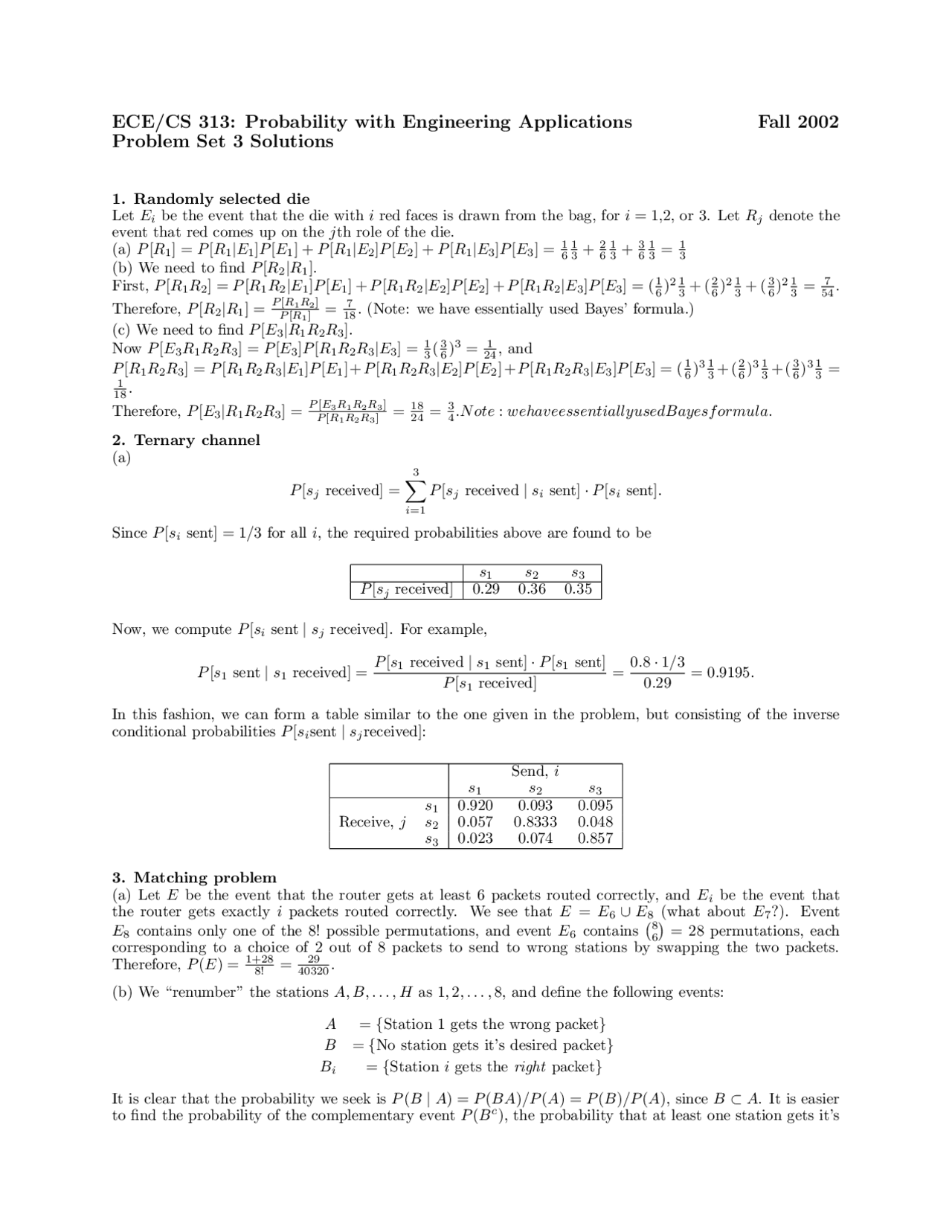 Solutions of Problem Set 3 - Probability with Engineering Applications ...